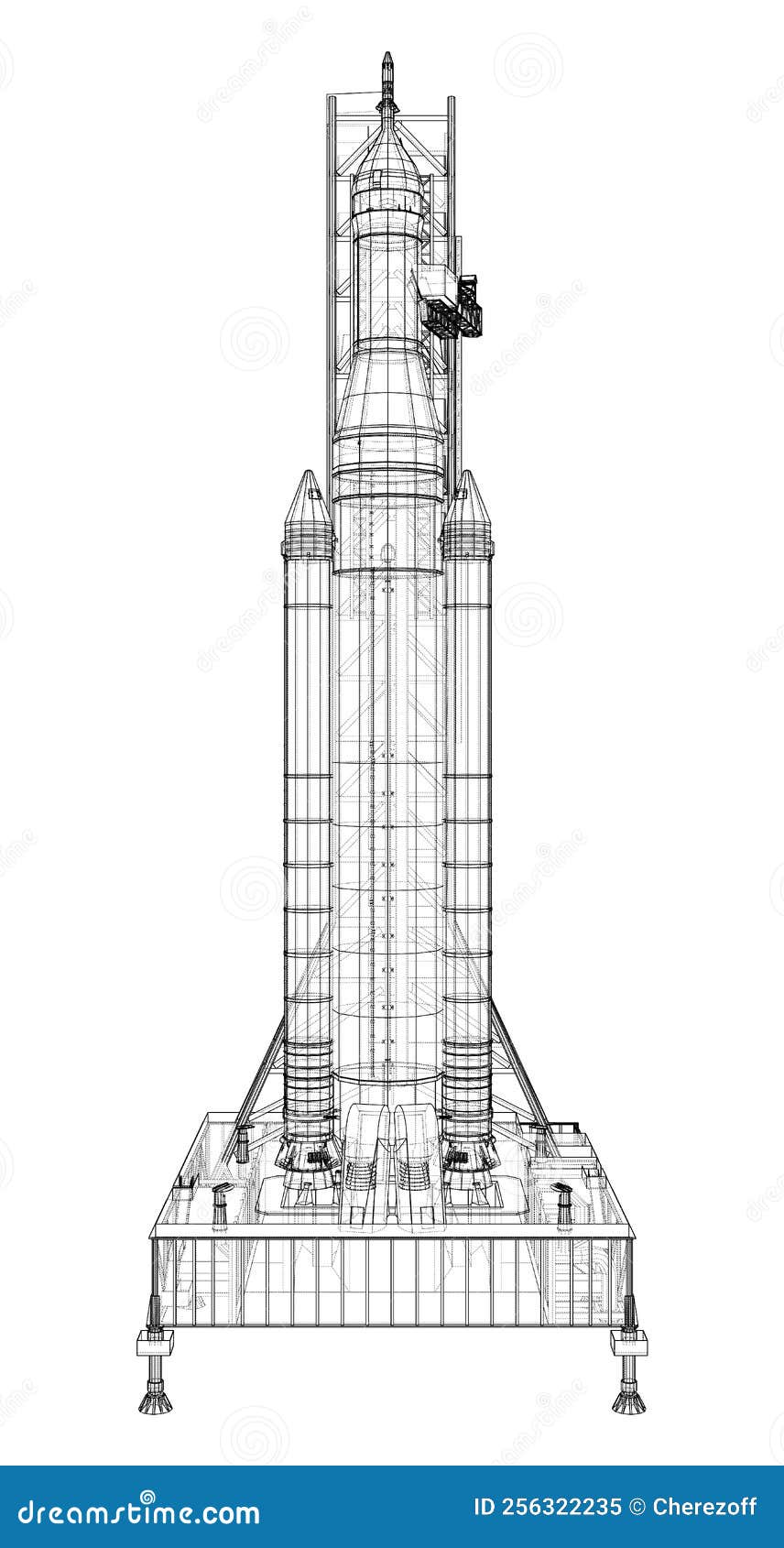Space Rocket on Launch Pad. Vector Rendering of 3d Stock Vector ...