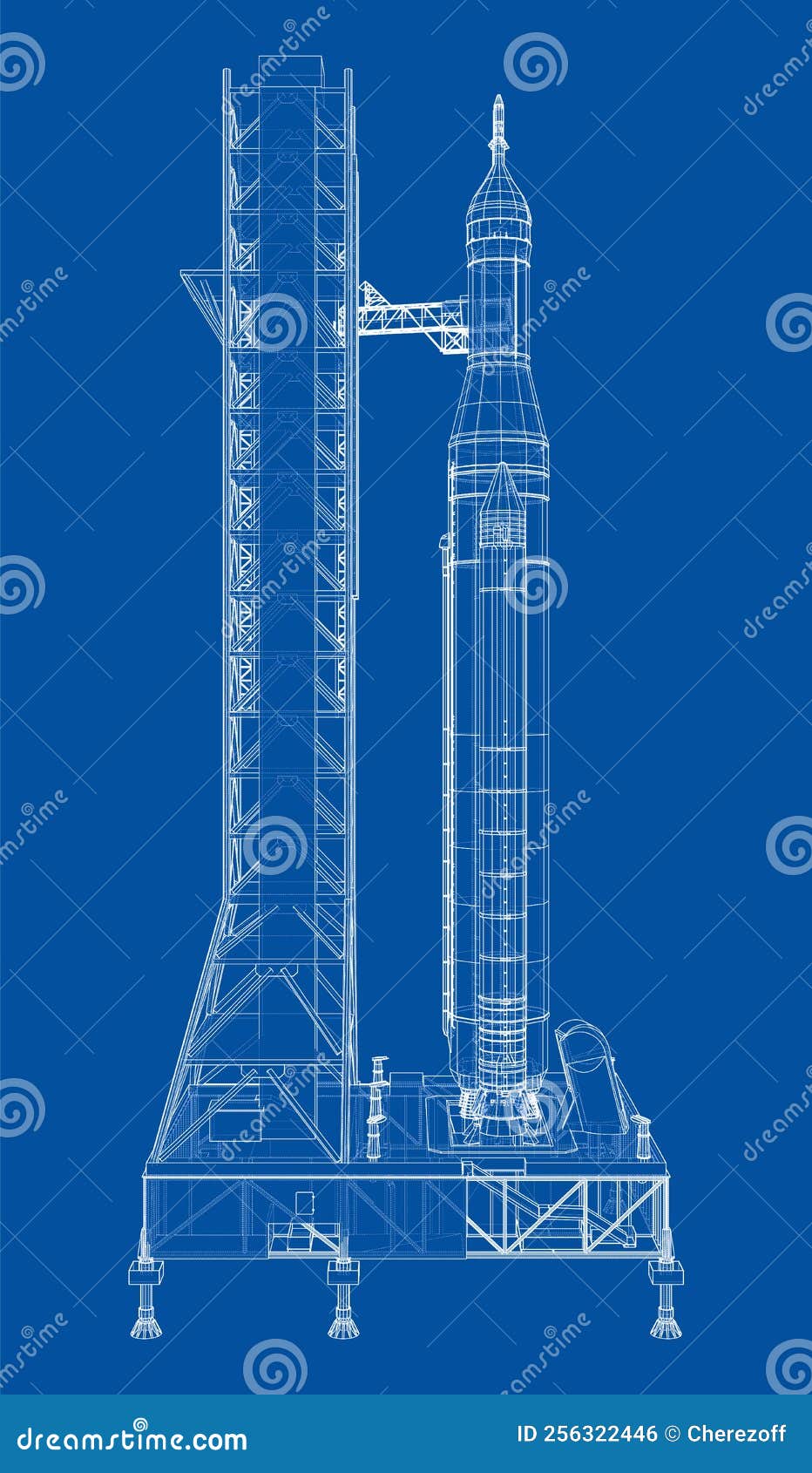 Space Rocket on Launch Pad. Vector Rendering of 3d Stock Vector ...