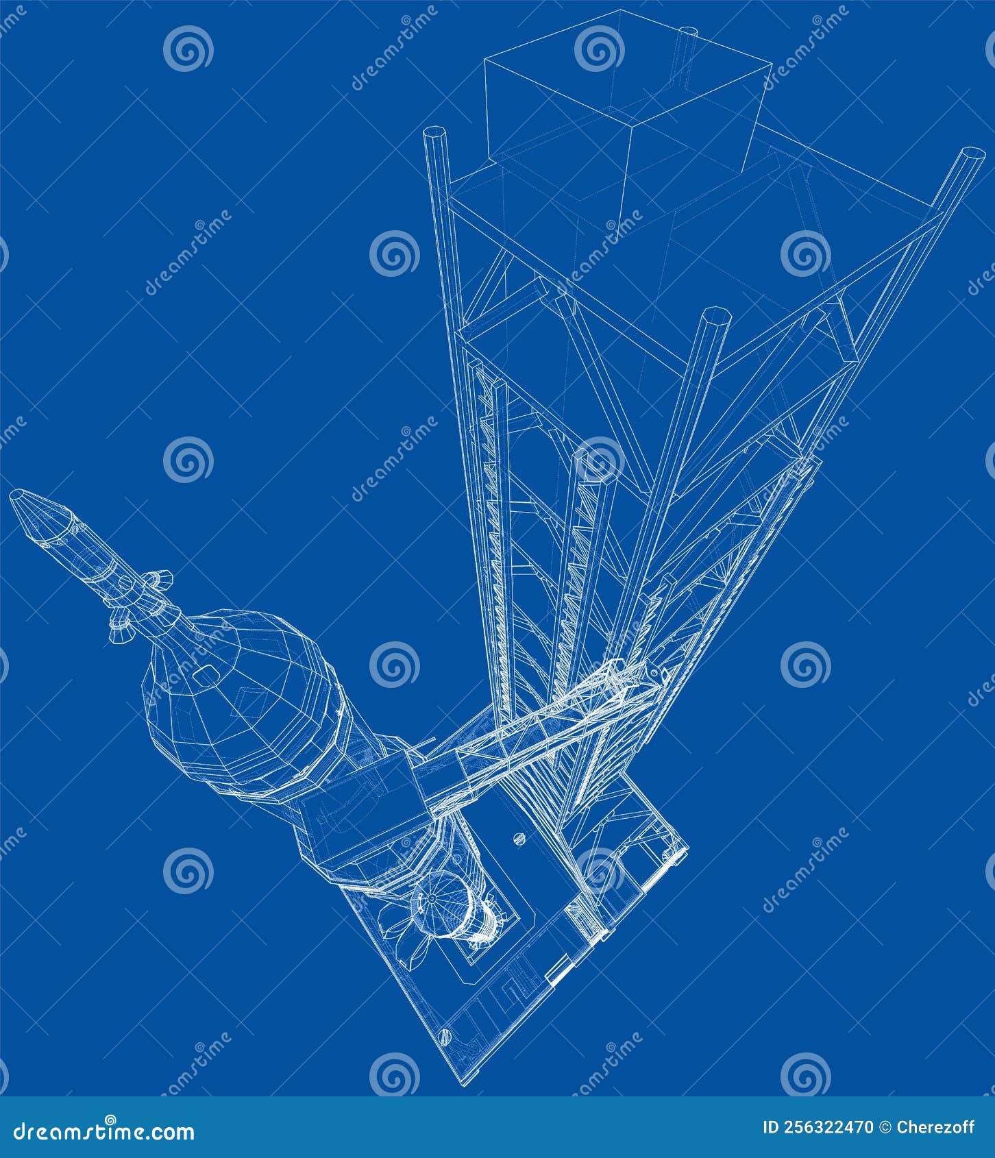Space Rocket on Launch Pad. Vector Rendering of 3d Stock Vector ...