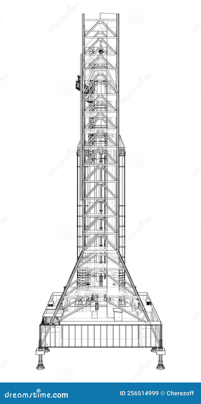 Space Rocket on Launch Pad. Vector Rendering of 3d Stock Vector ...