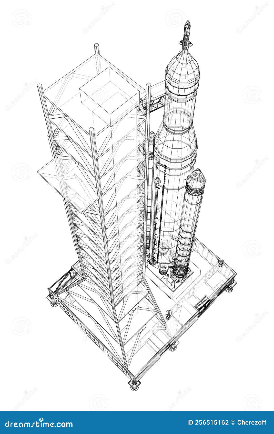 Space Rocket on Launch Pad. Vector Rendering of 3d Stock Vector ...