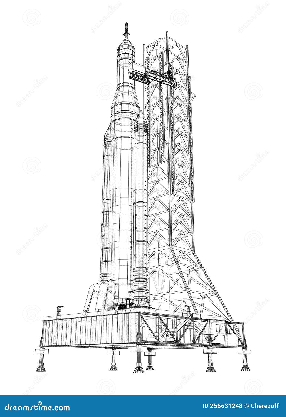 Space Rocket on Launch Pad. Vector Rendering of 3d Stock Vector ...
