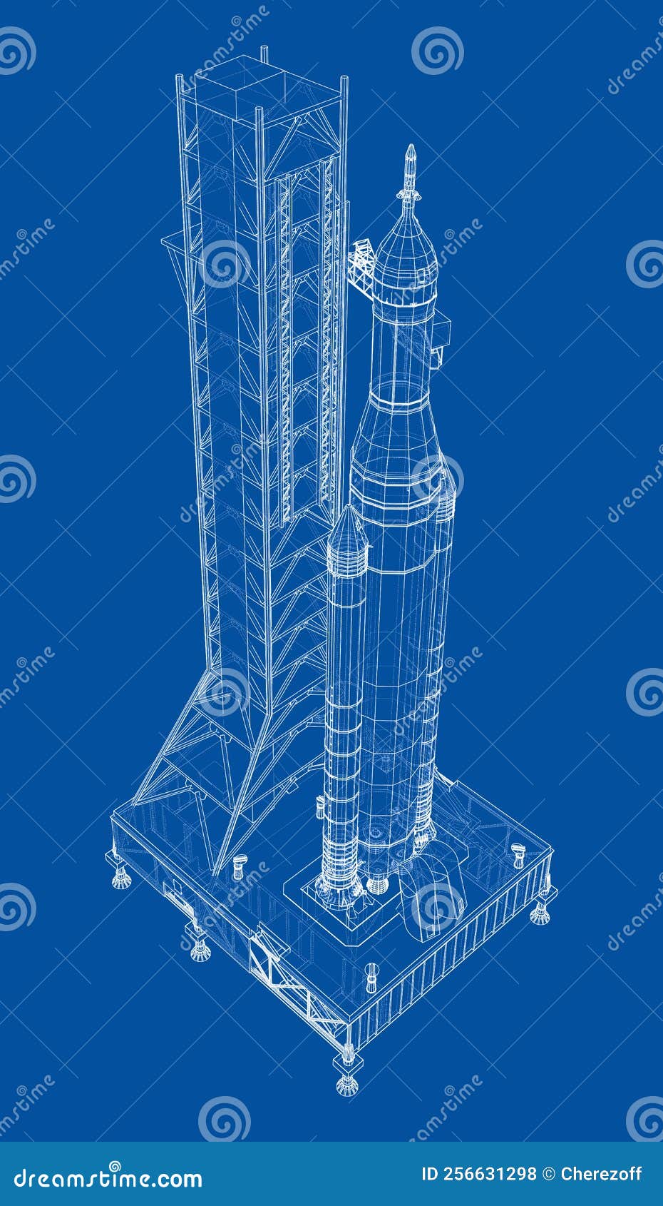 Space Rocket on Launch Pad. Vector Rendering of 3d Stock Vector ...