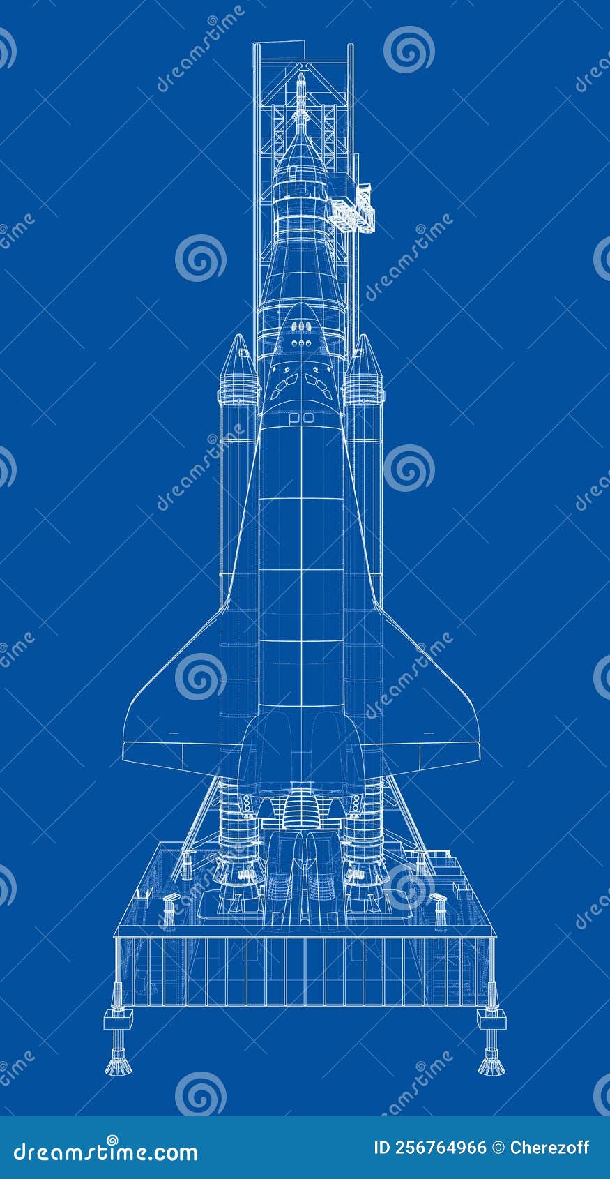 Space Rocket on Launch Pad. Vector Rendering of 3d Stock Vector ...