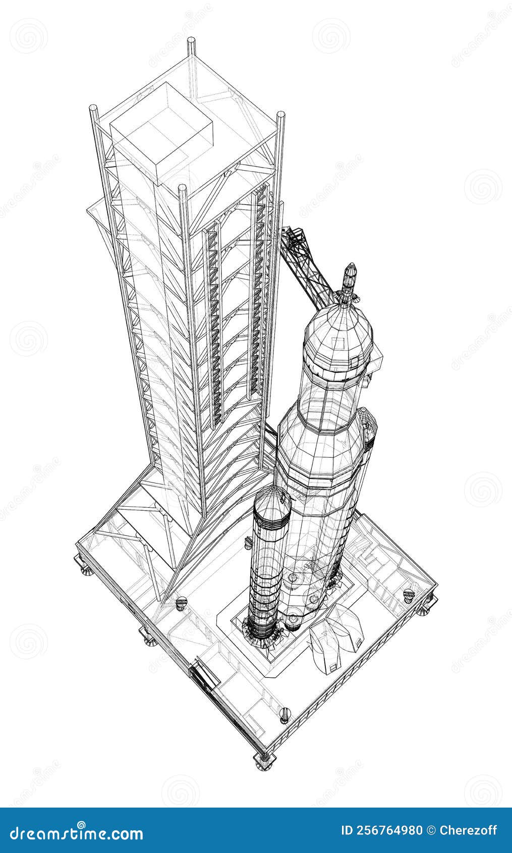 Space Rocket on Launch Pad. Vector Rendering of 3d Stock Vector ...