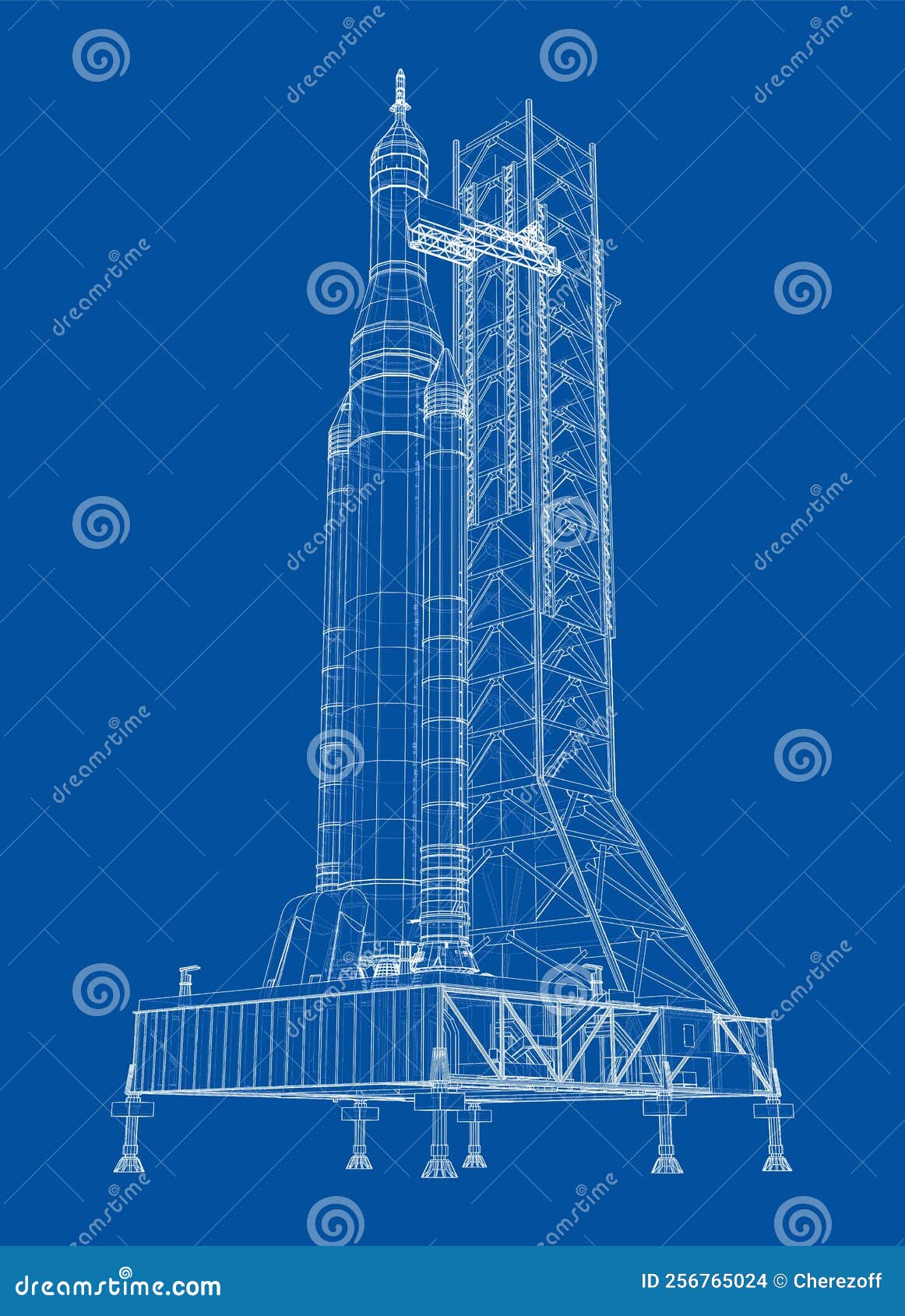 Space Rocket on Launch Pad. Vector Rendering of 3d Stock Vector ...