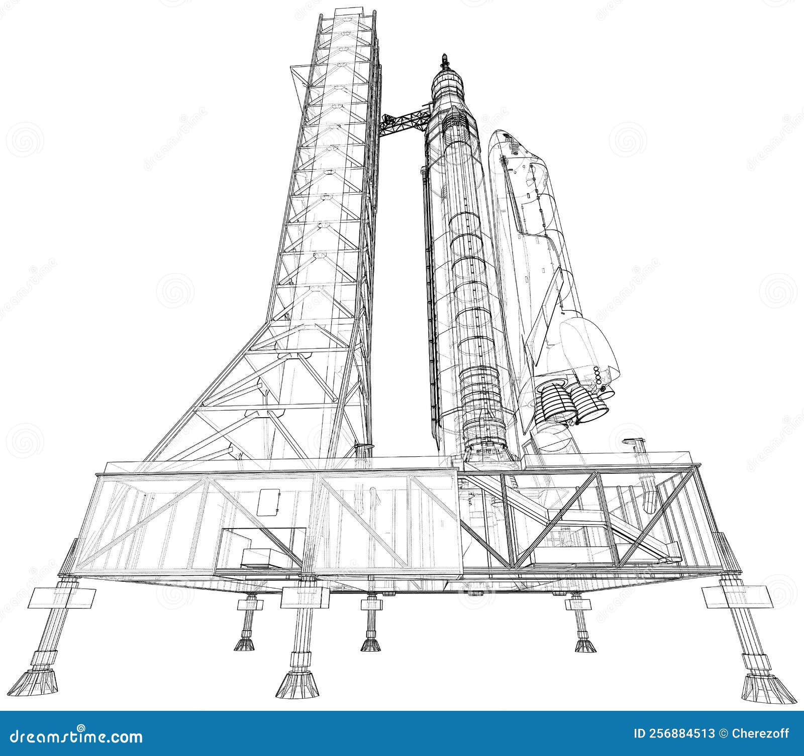 Space Rocket on Launch Pad. Vector Rendering of 3d Stock Vector ...
