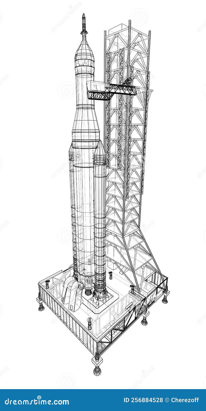 Space Rocket on Launch Pad. Vector Rendering of 3d Stock Vector ...