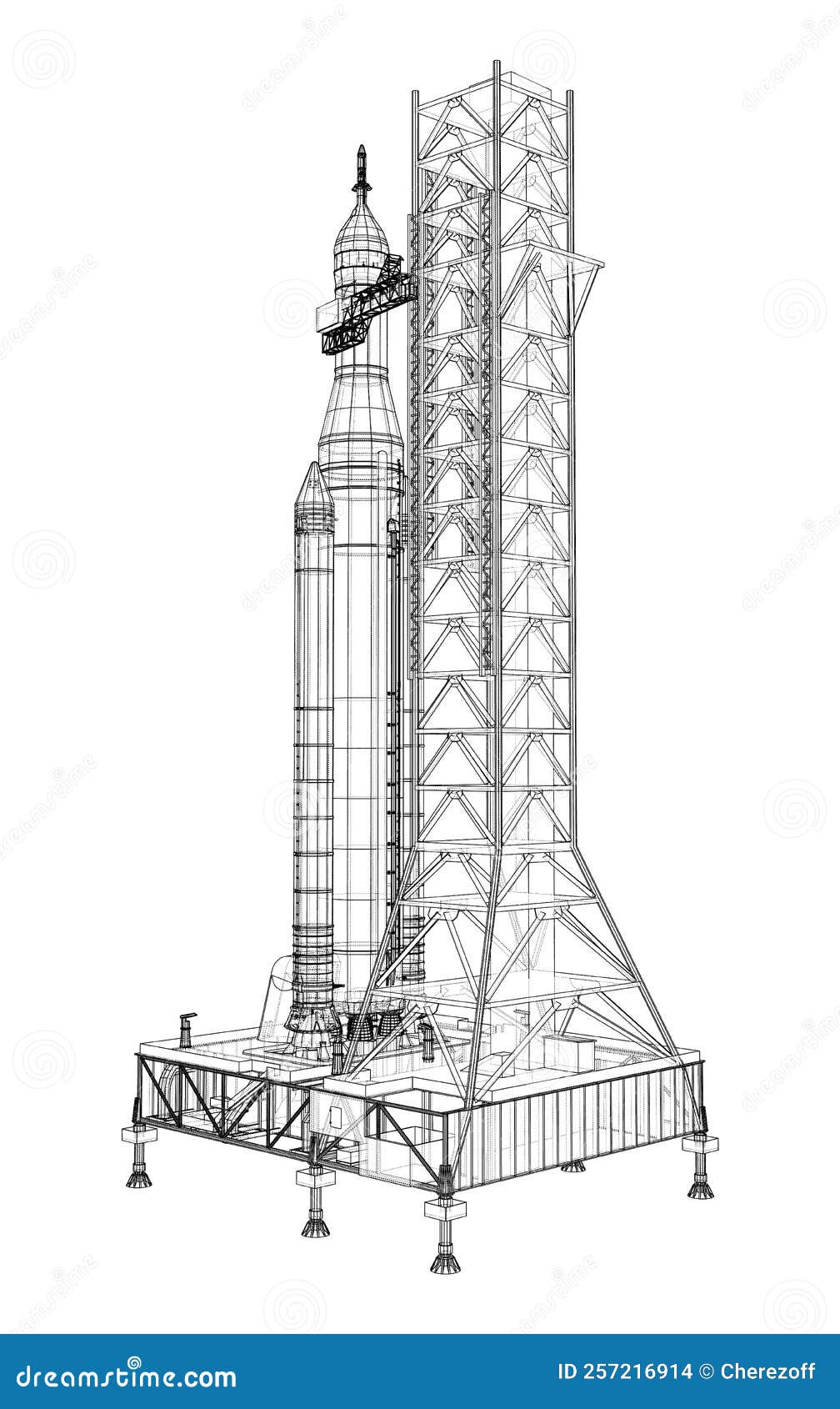 Space Rocket on Launch Pad. Vector Rendering of 3d Stock Vector ...