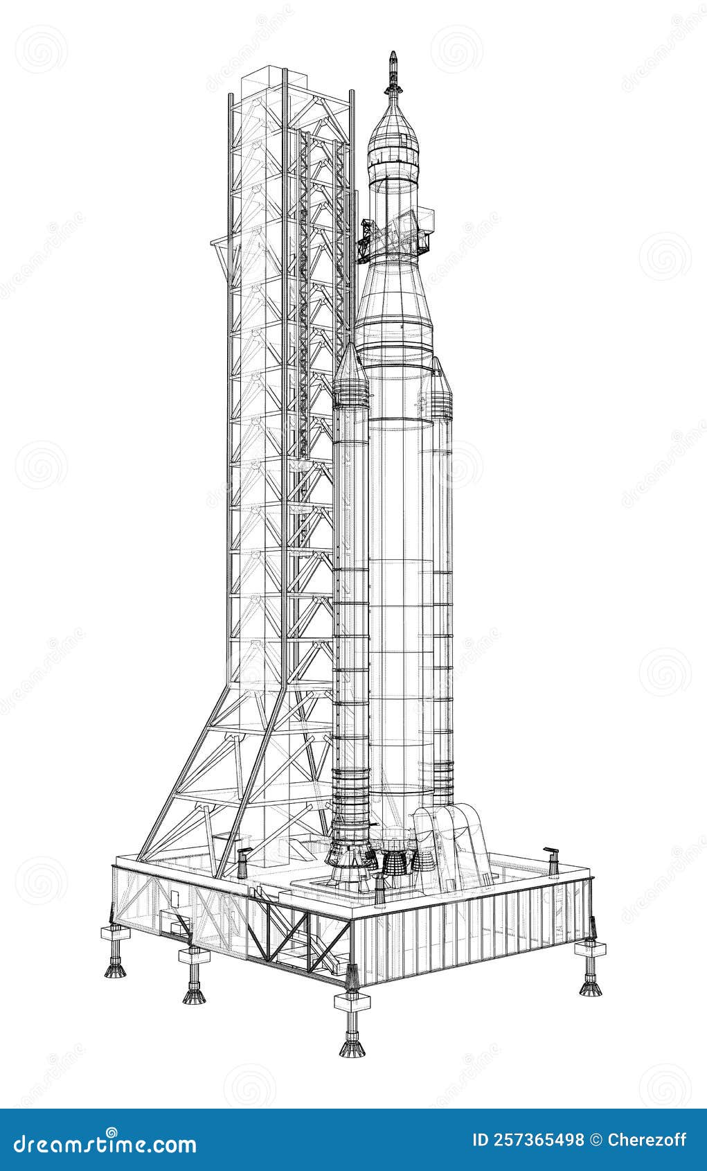 Space Rocket on Launch Pad. Vector Rendering of 3d Stock Vector ...