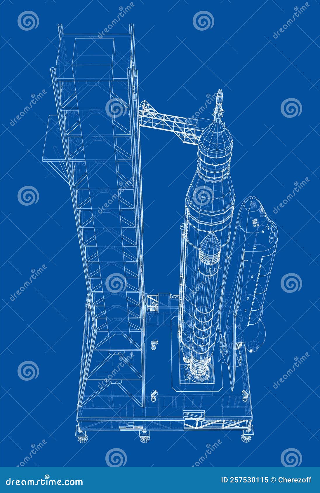 Space Rocket on Launch Pad. Vector Rendering of 3d Stock Vector ...