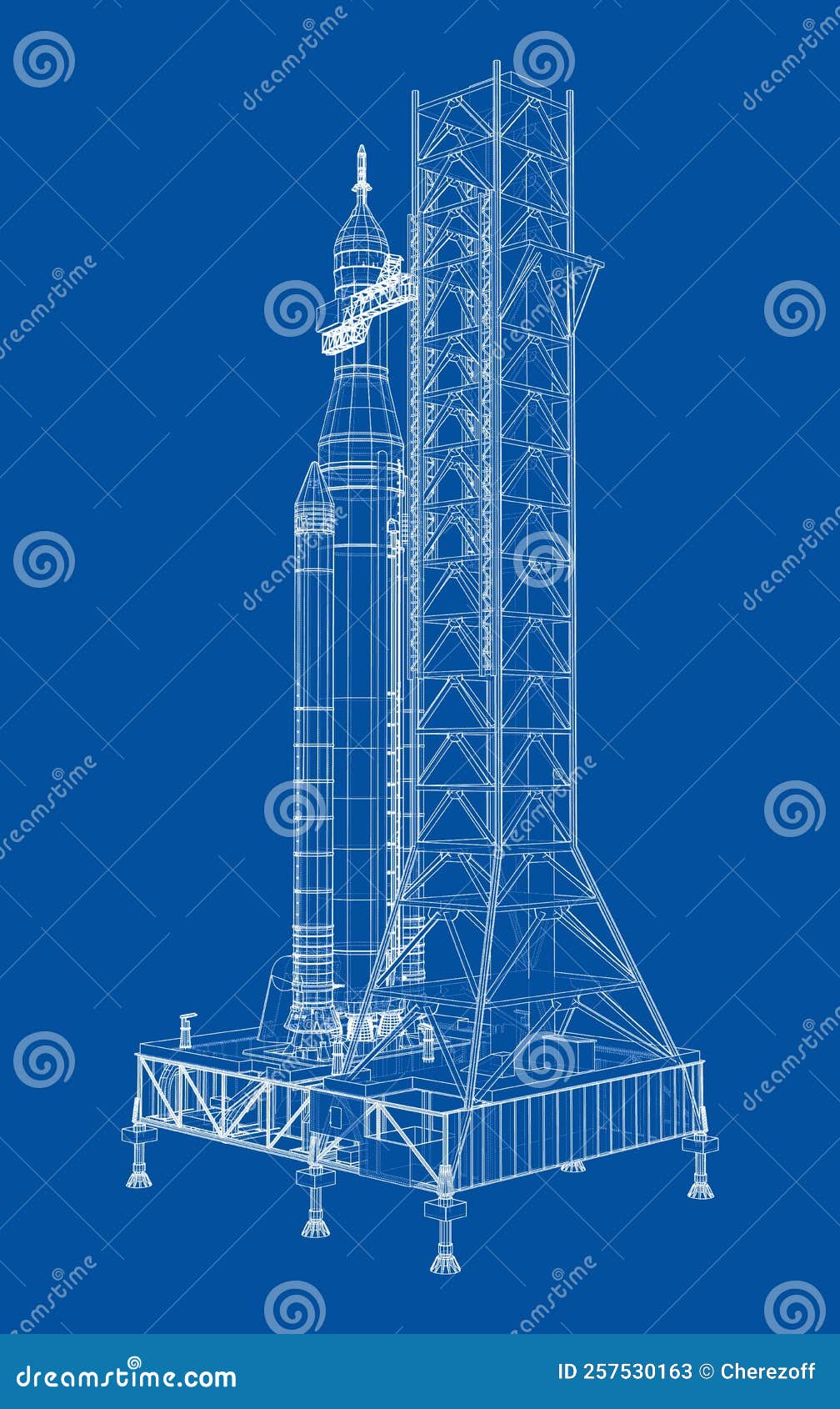 Space Rocket on Launch Pad. Vector Rendering of 3d Stock Vector ...