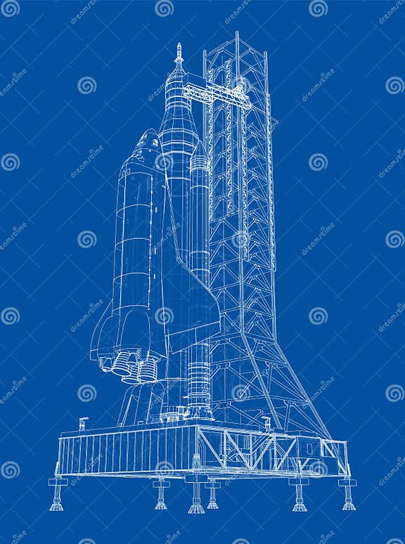 Space Rocket on Launch Pad. Vector Rendering of 3d Stock Vector ...