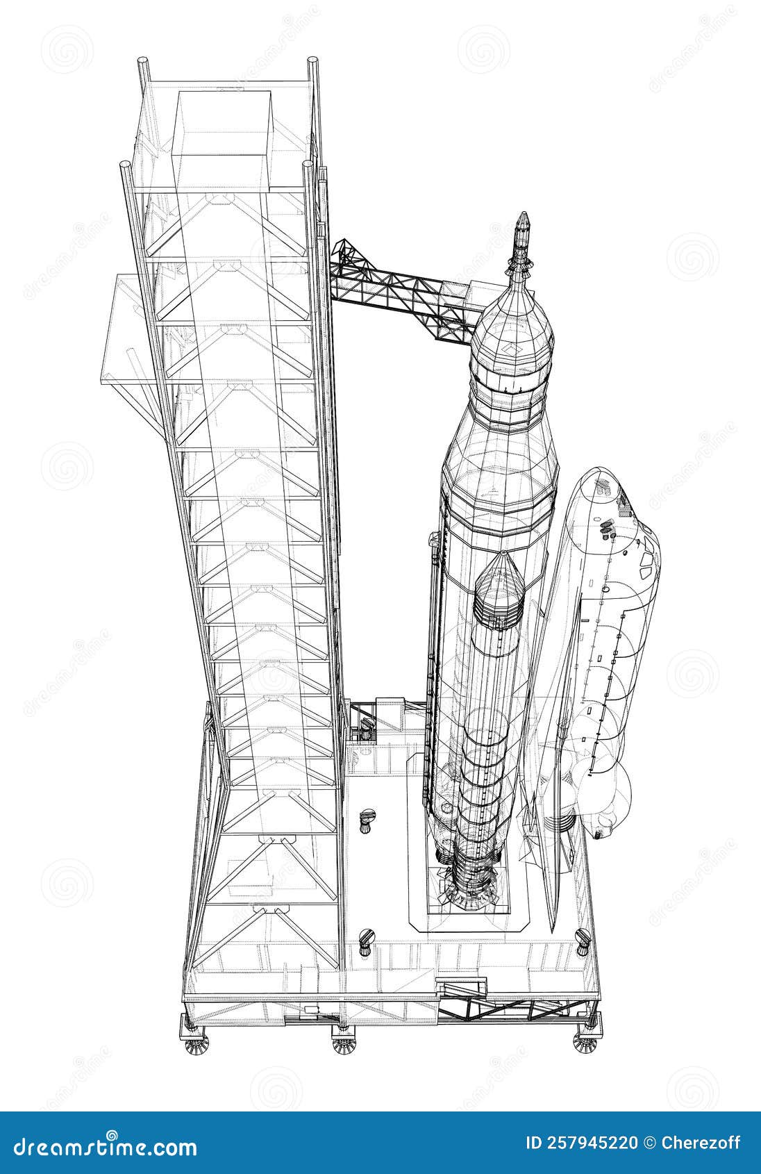 Space Rocket on Launch Pad. Vector Rendering of 3d Stock Vector ...