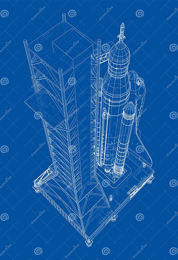 Space Rocket on Launch Pad. Vector Rendering of 3d Stock Vector ...