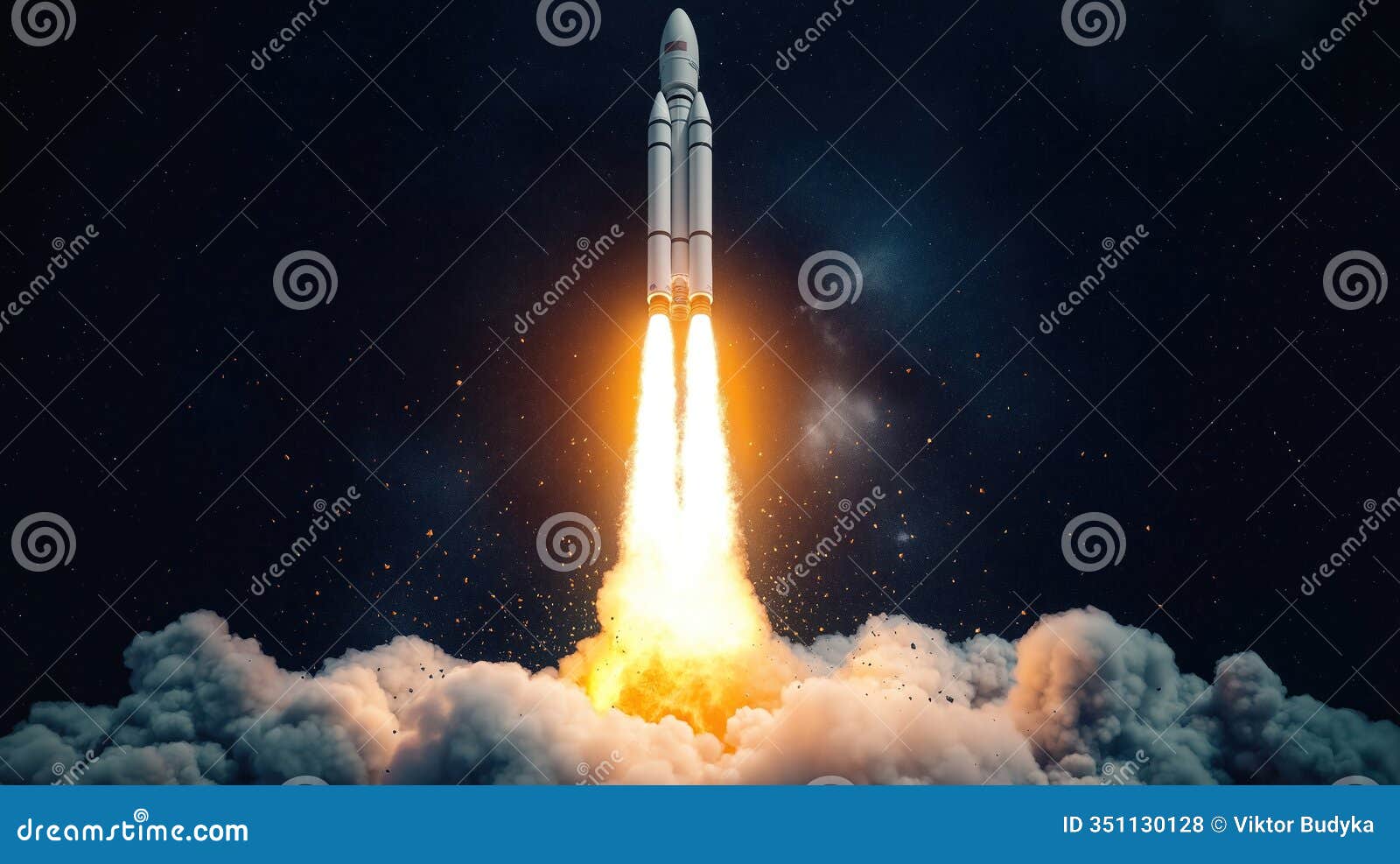Space Rocket Launch. Powerful Thrust Propels Rocket Upwards. Fiery ...