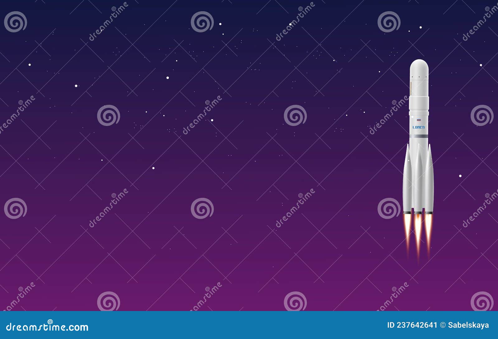 Space Rocket Launch in Purple Gradient Sky at Night, 3D Realistic ...