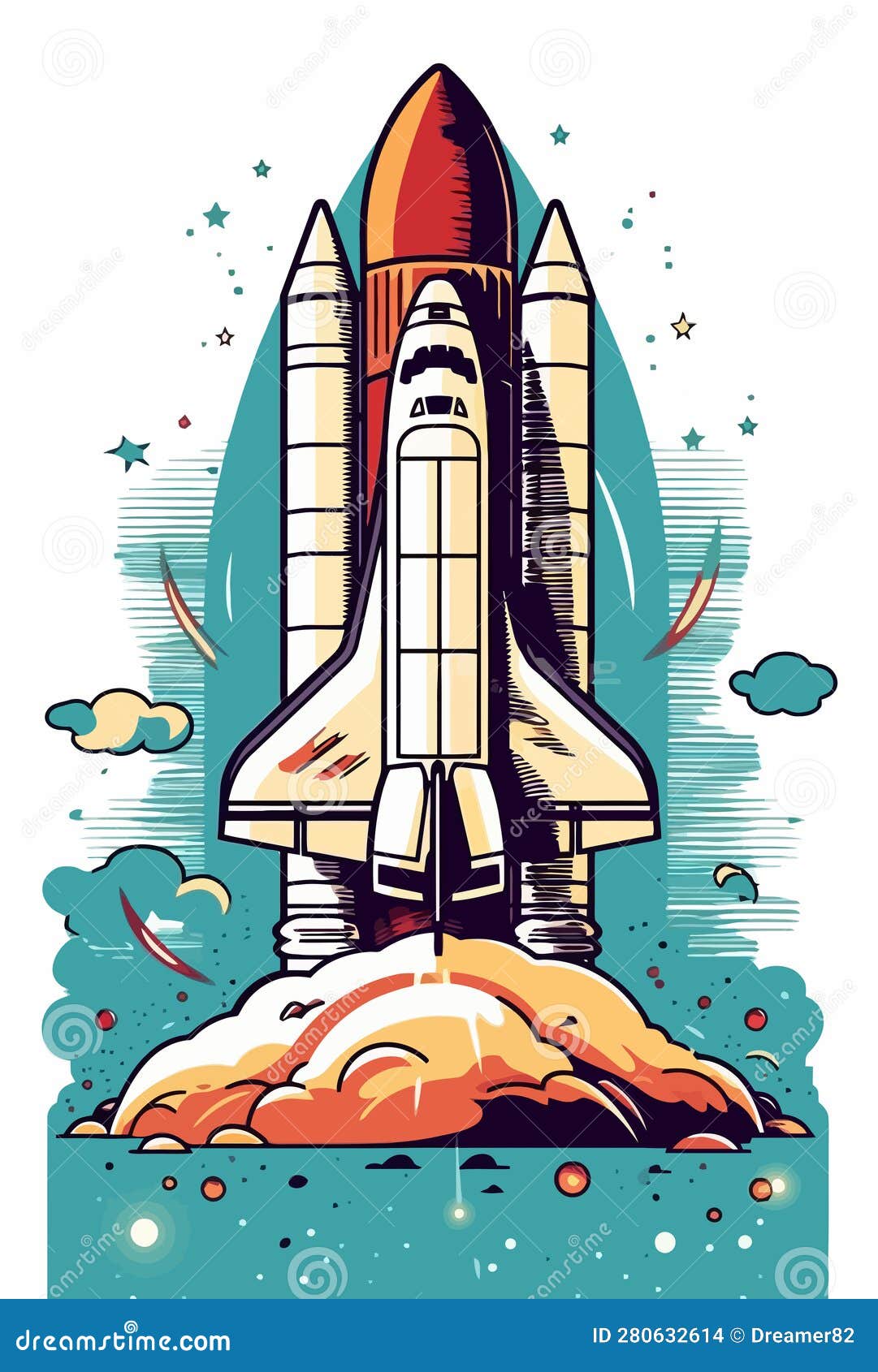 Space Rocket Launch. Retro Style Poster Stock Illustration ...