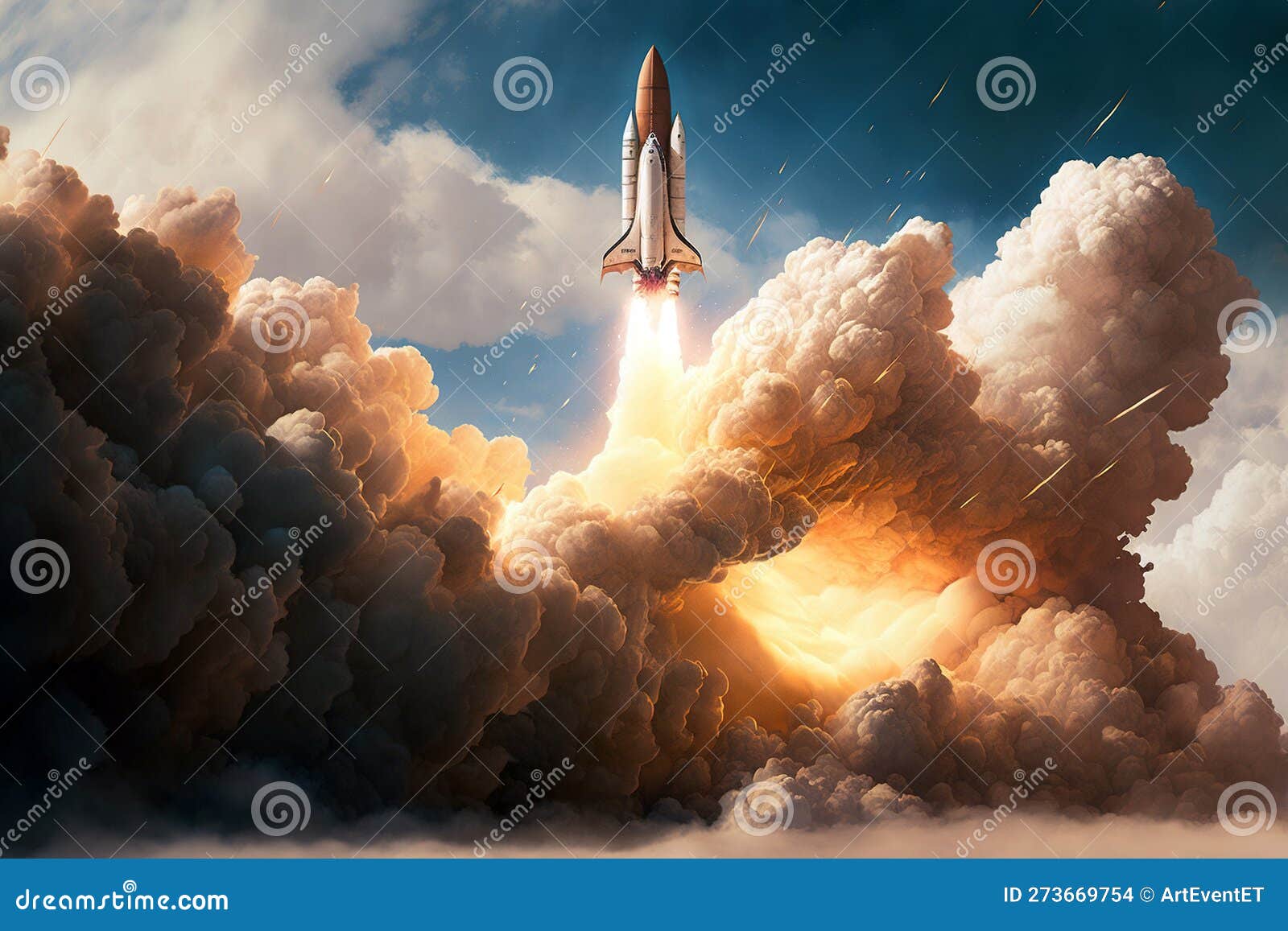 Space Rocket Launch, Ship. Spaceship Takes Off in Starry Sky. Rocket ...
