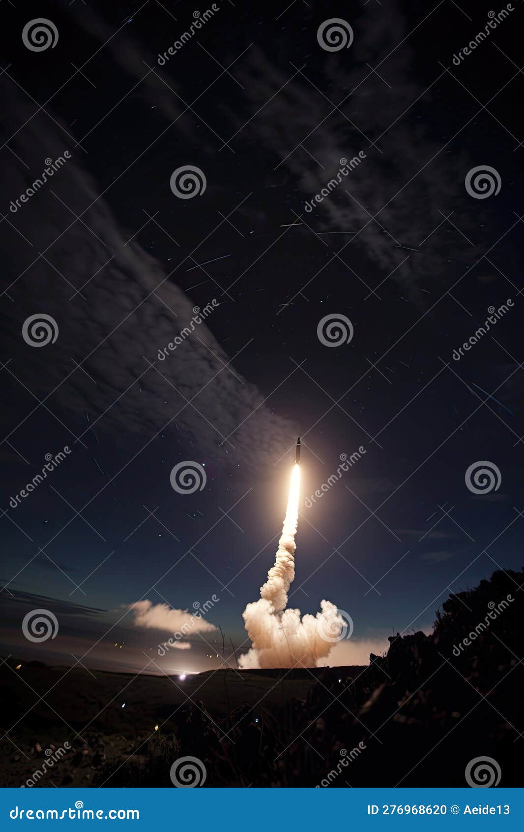 Space Rocket Launch into Space at Night. NASA Spaceship Countdown ...