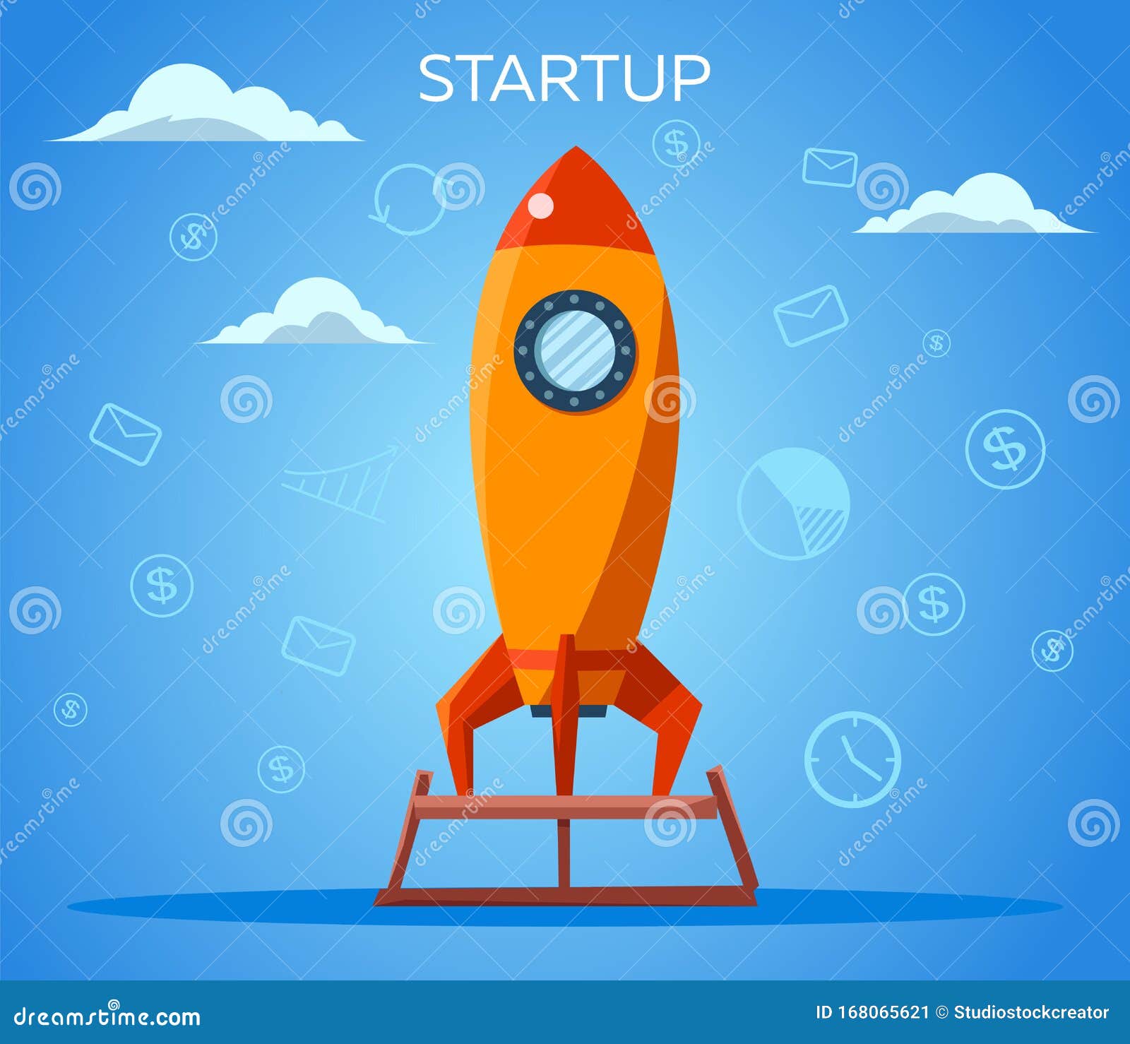 Space Rocket Launch, Startup Metaphor, Creative Idea. Flat Style Stock ...