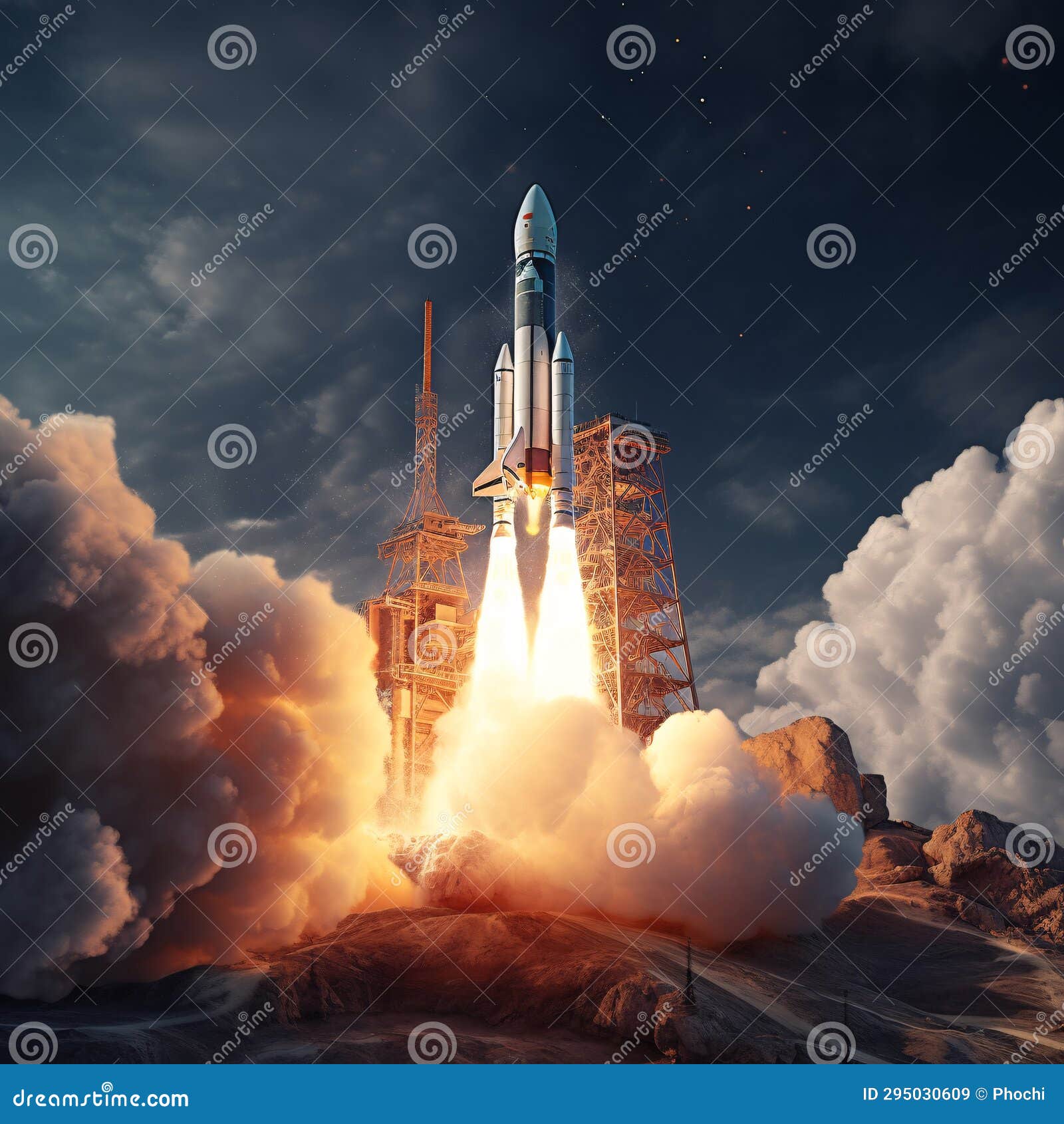 Space Rocket Launch and Technology Development Stock Illustration ...