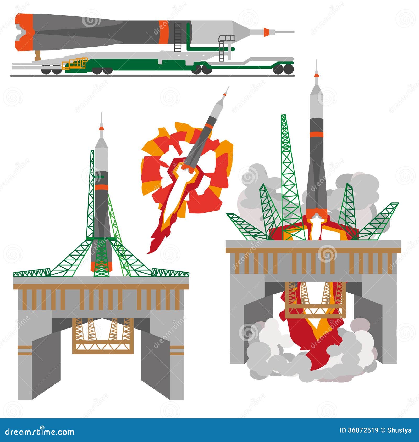 Space Rocket Launch on White Background Stock Illustration ...