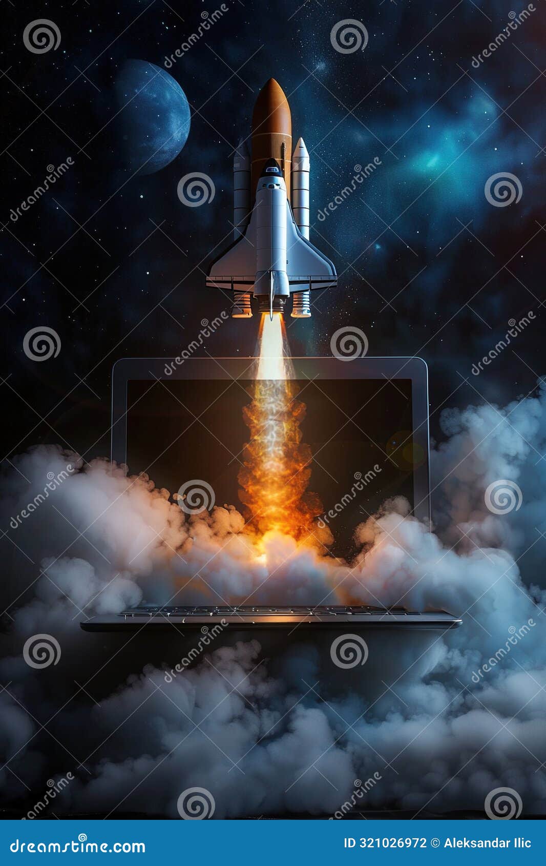 Space Rocket Launched from the Laptop Computer. Generative Ai Stock ...