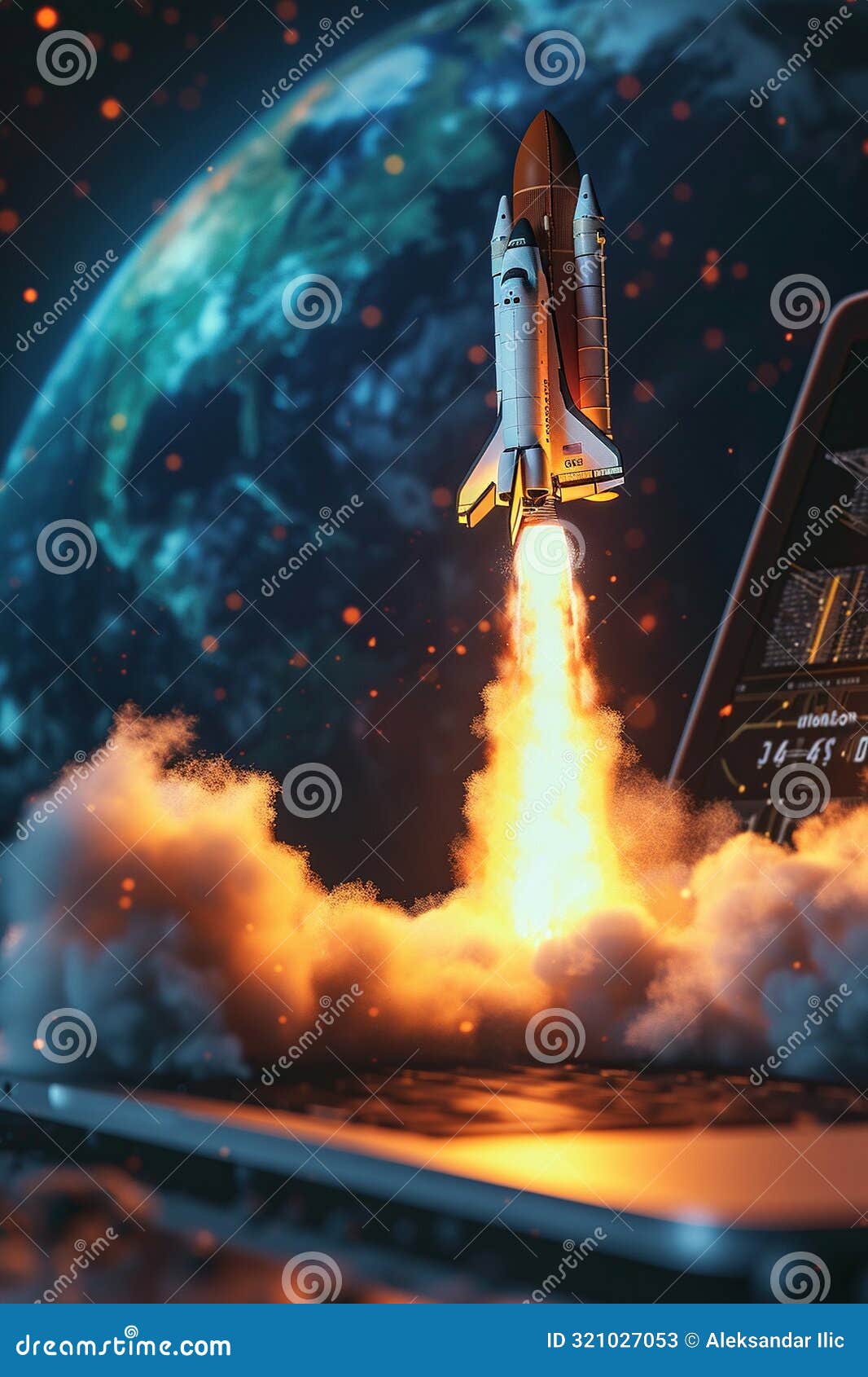 Space Rocket Launched from the Laptop Computer. Generative Ai Stock ...