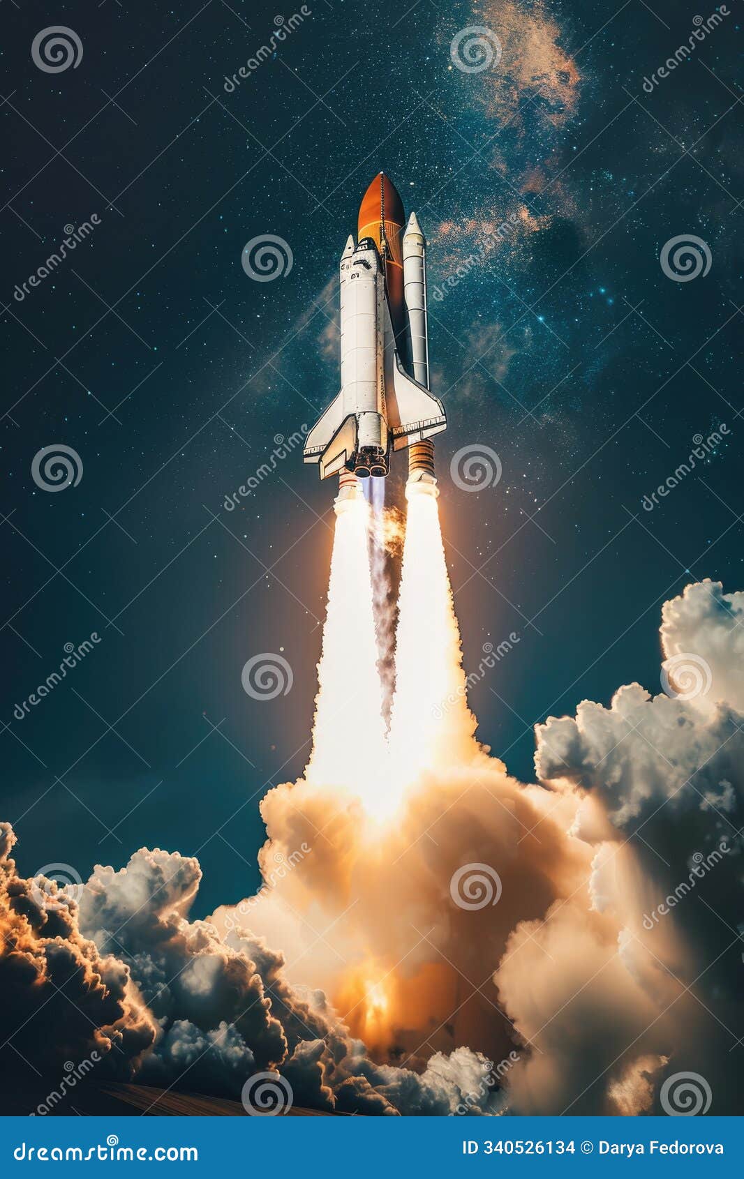 Space Rocket Launching in Moon S Orbit Under Starry Sky Stock Photo ...
