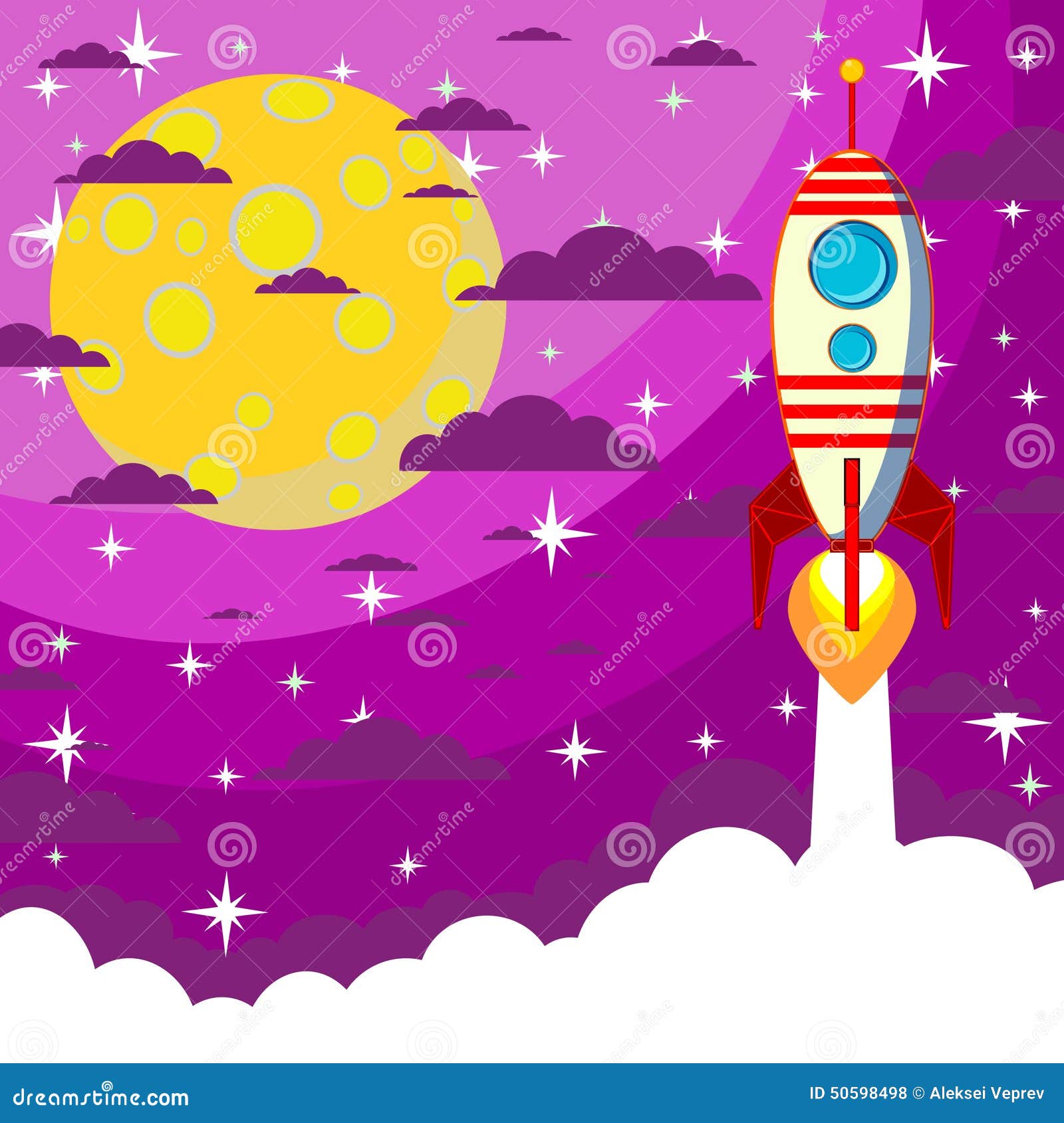 Space Rocket , Moon in the Starry Sky with Space Stock Vector ...