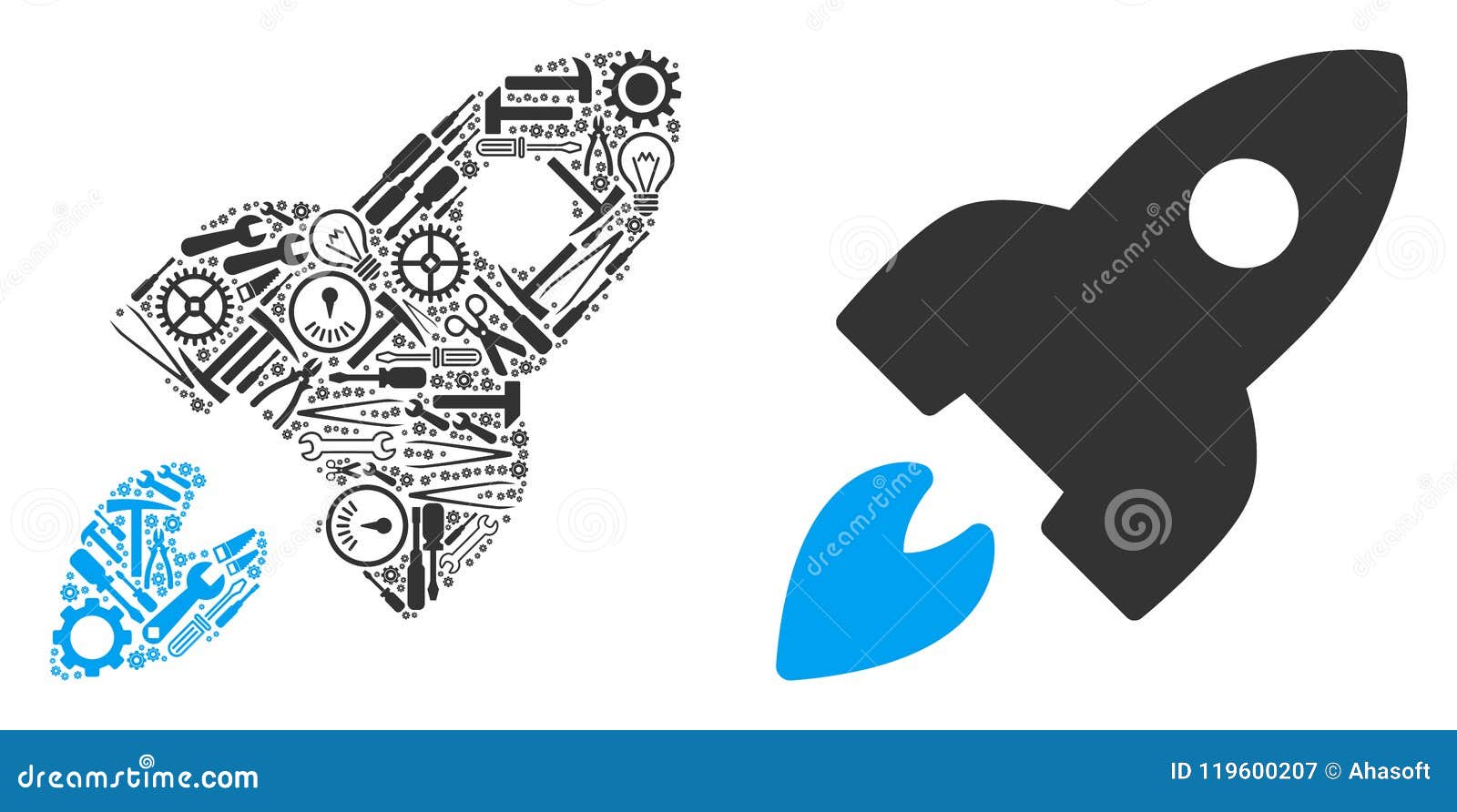 Space Rocket Collage of Repair Tools Stock Vector - Illustration of ...