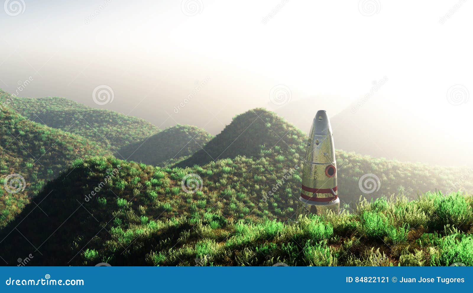 Space Rocket between Mountains Stock Illustration - Illustration of ...