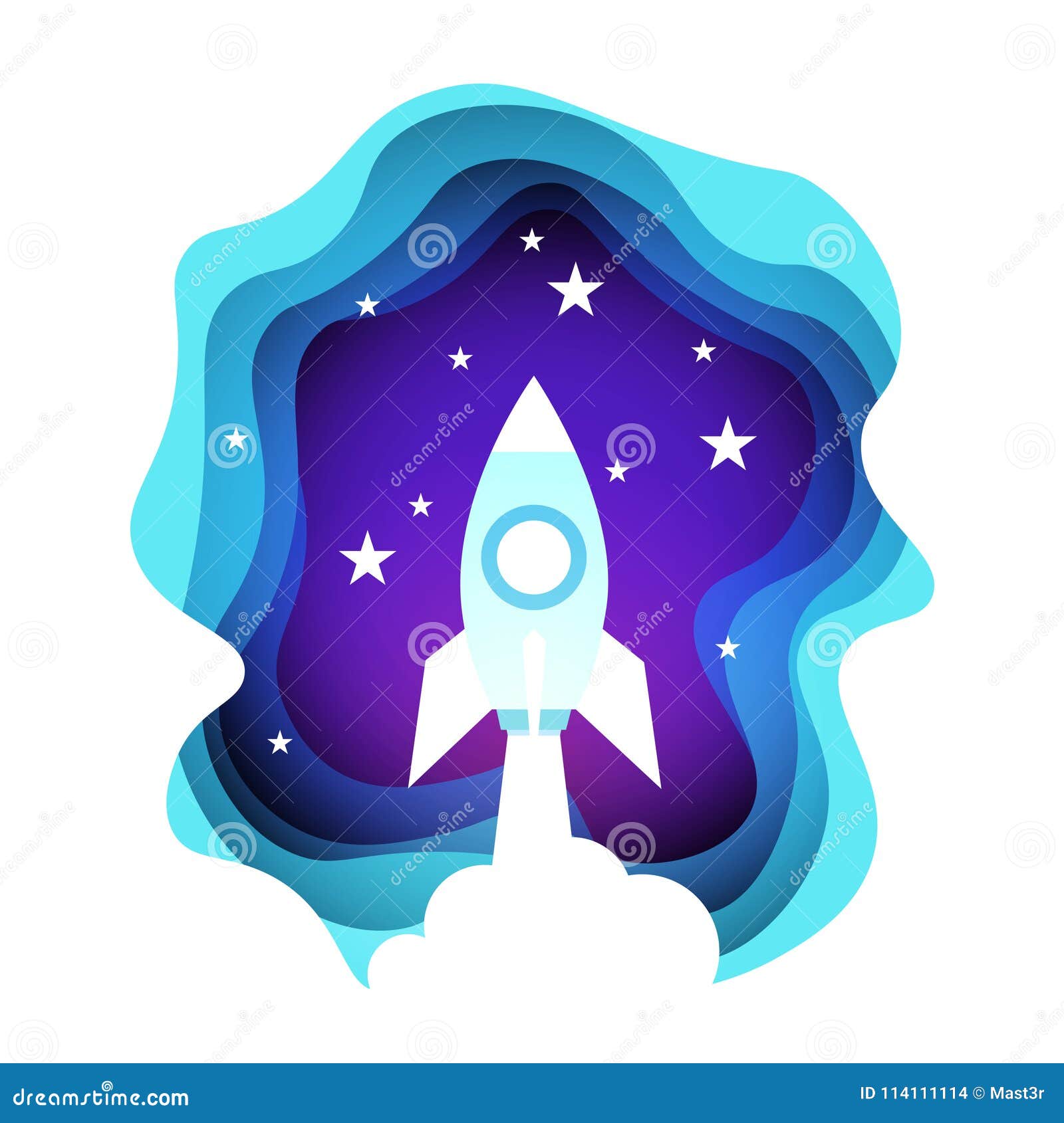 Space Rocket in Night Sky Over Shining Stars Background Isolated Stock ...