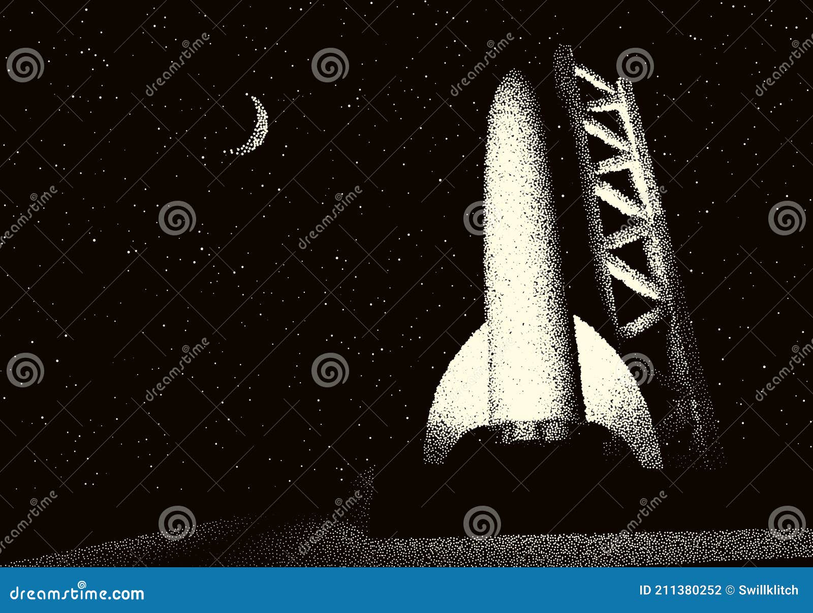 Space Rocket Ready To Start on Launching Site. Spaceship Takeoff ...