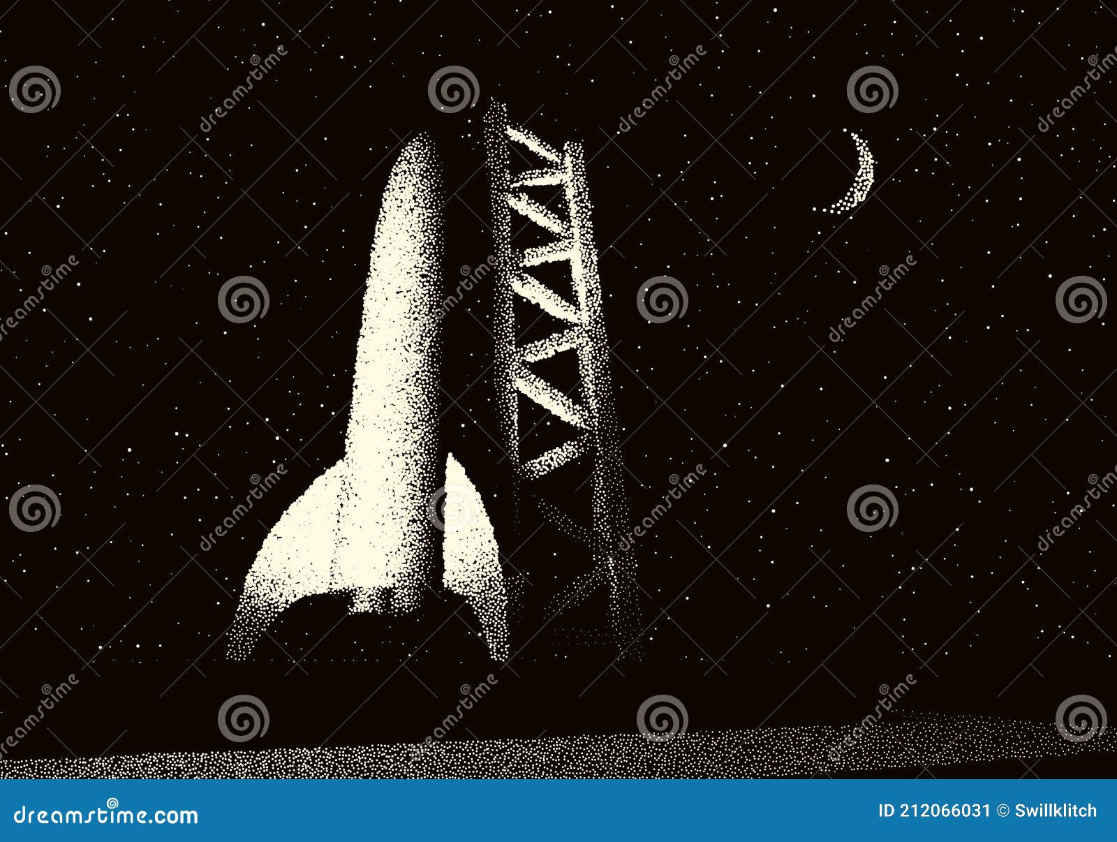 Space Rocket Ready To Start on Launching Site. Spaceship Takeoff ...