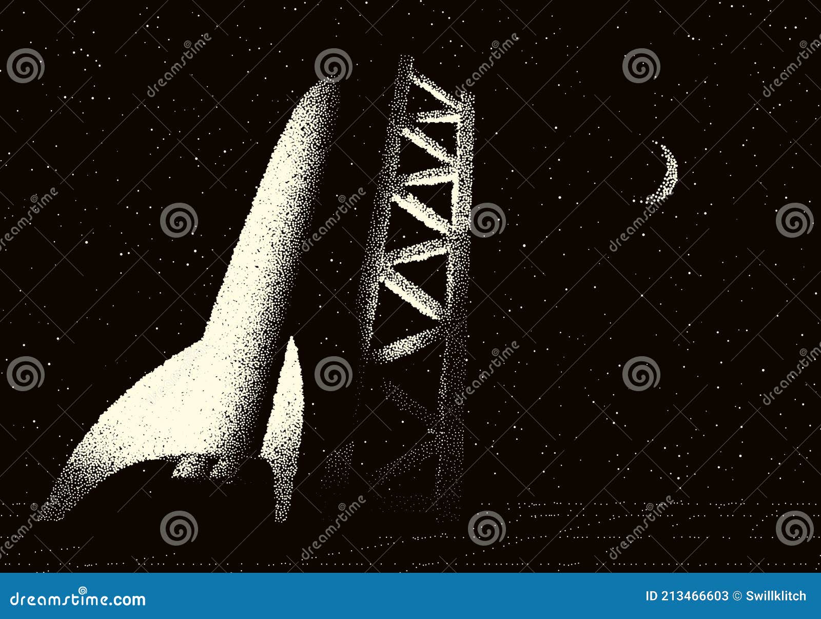 Space Rocket Ready To Start on Launching Site. Spaceship Takeoff Countdown Illustration with ...