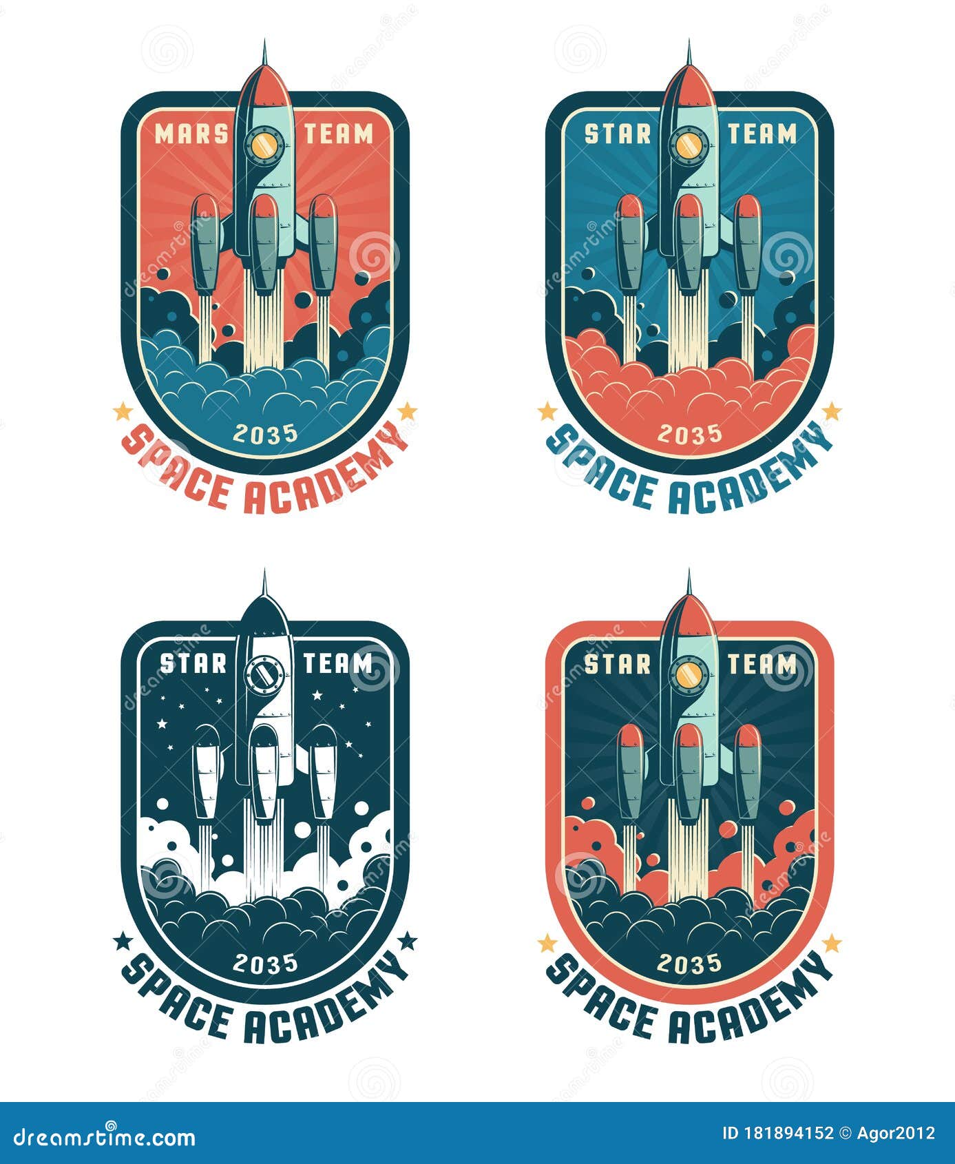 Space Rocket Retro Badge with Launch Rocket Stock Vector - Illustration ...