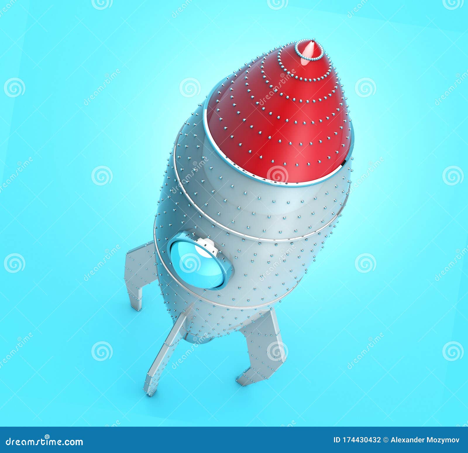 Space Rocket in Retro Style Top View 3D Render Illustration Stock ...