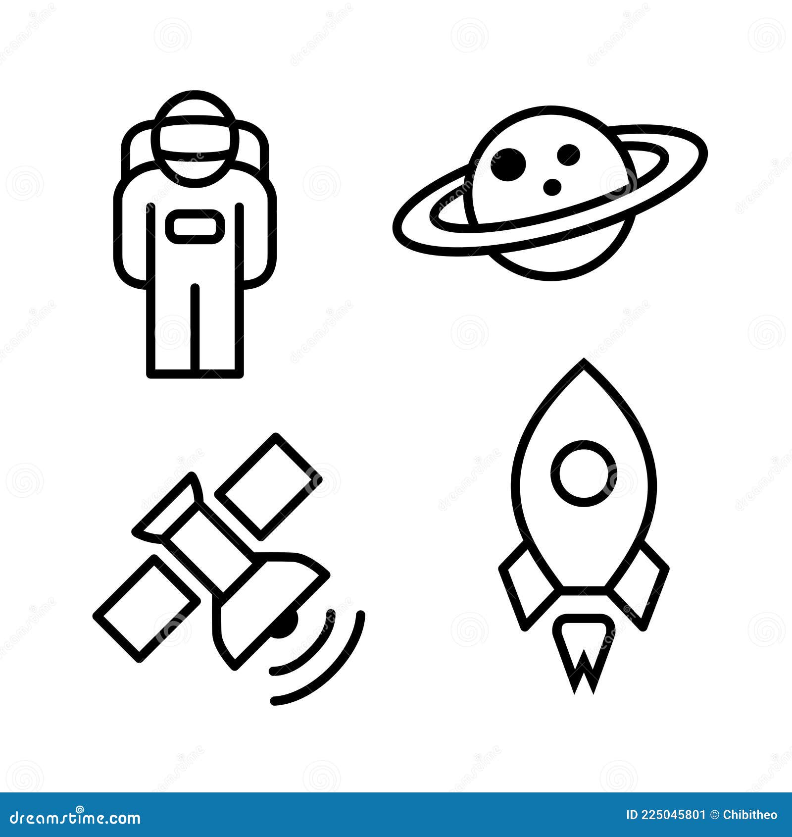 Space Rocket Ship Icon Set, with Astronaut, Outer Space, Satellite and ...