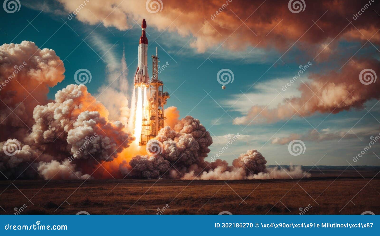 Space Rocket or Space Shuttle Take Off from Ramp. Space Exploration and ...