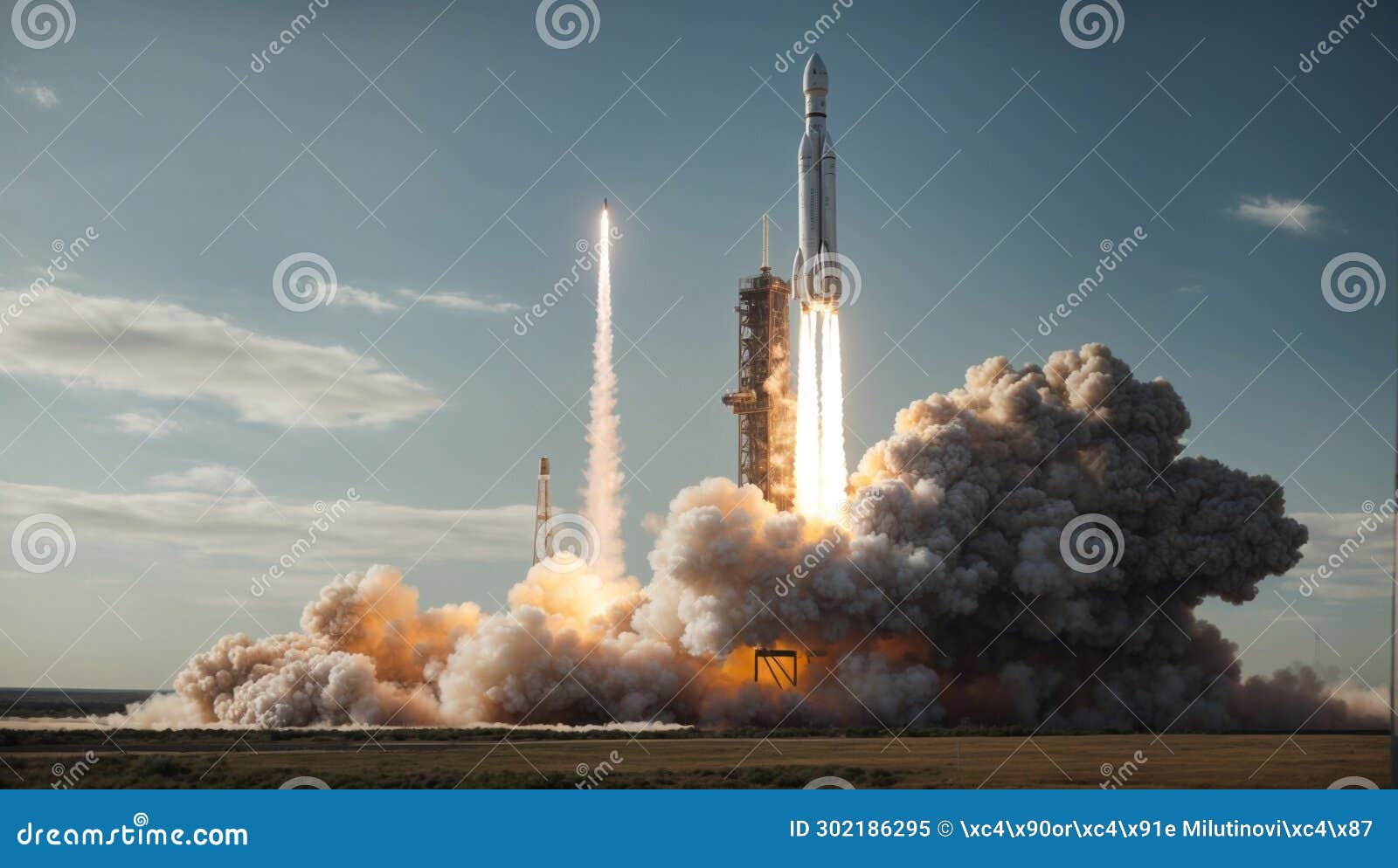 Space Rocket or Space Shuttle Take Off from Ramp. Space Exploration and ...
