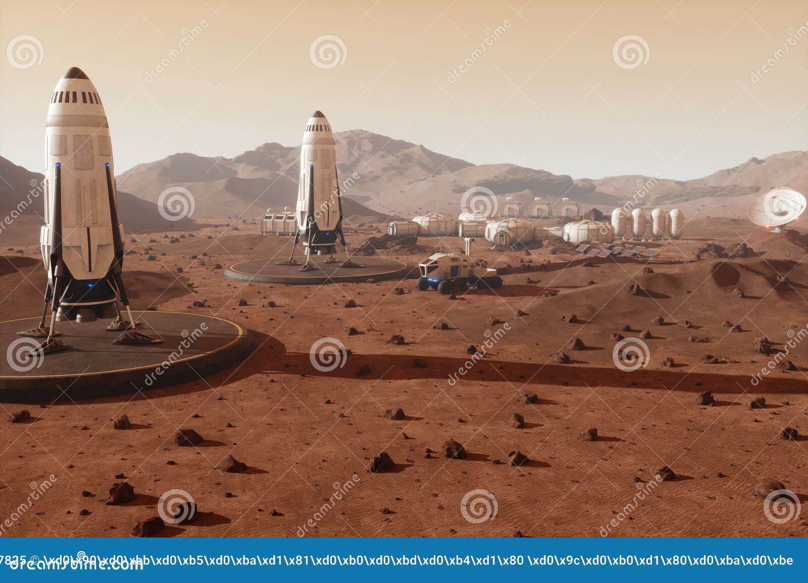 Space Rocket on the Surface of Mars. Colonization of Mars, Martian ...