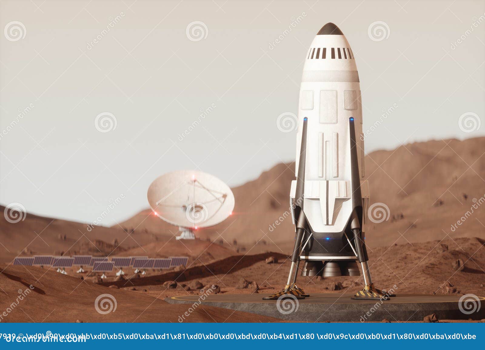 Space Rocket on the Surface of Mars. Colonization of Mars, Martian ...