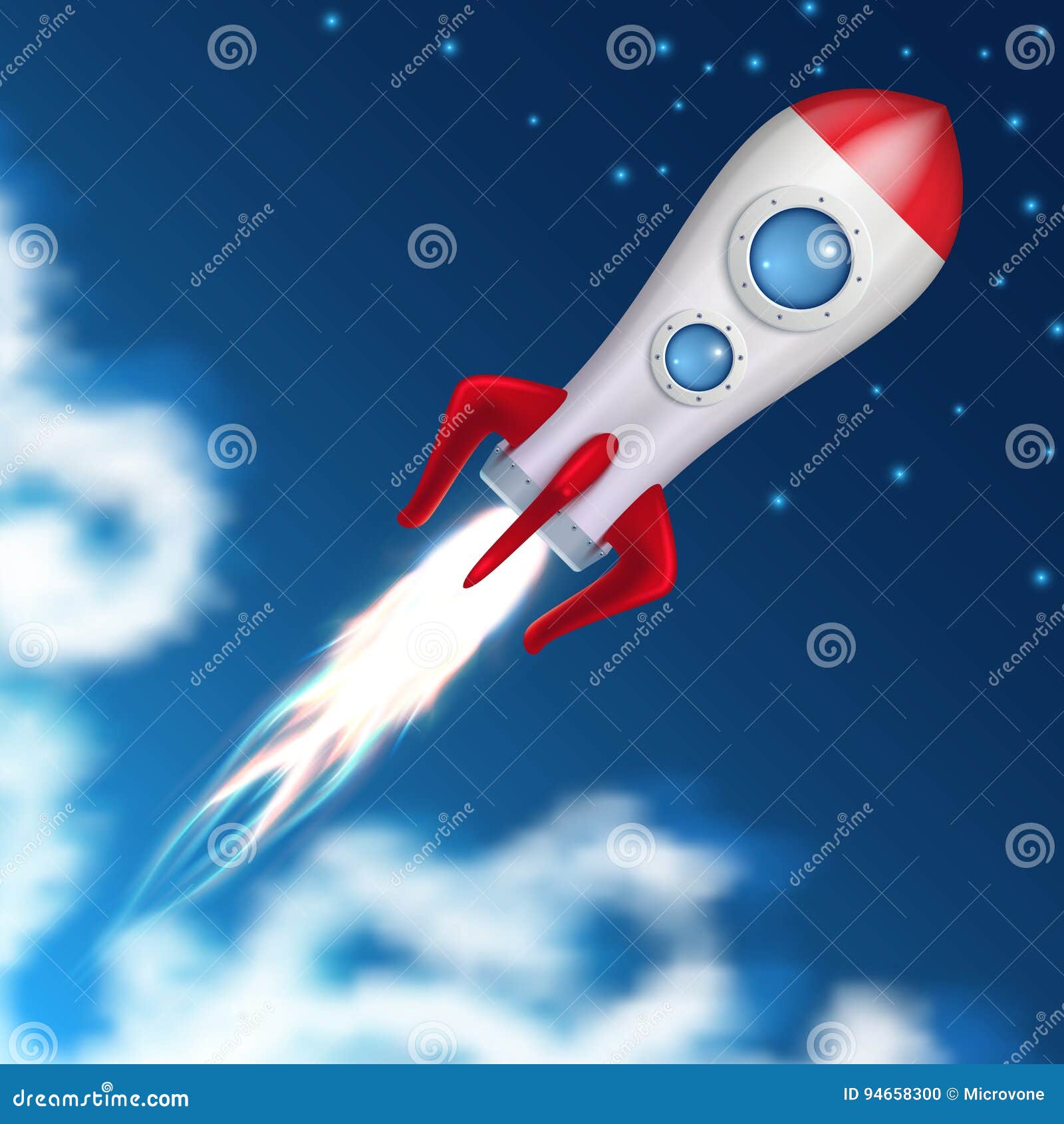 Space Rocket Take Off. Science Spaceship Launch with Blast Fire Vector ...