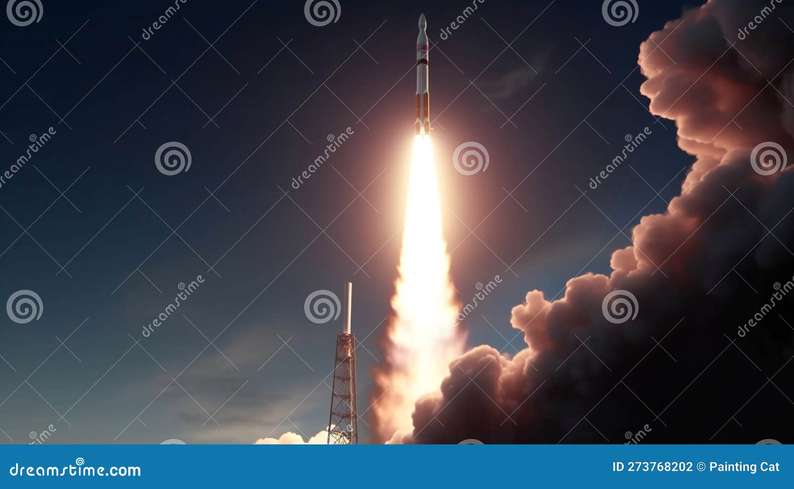 Space Rocket Taking Off into the Blue Sky Stock Illustration ...