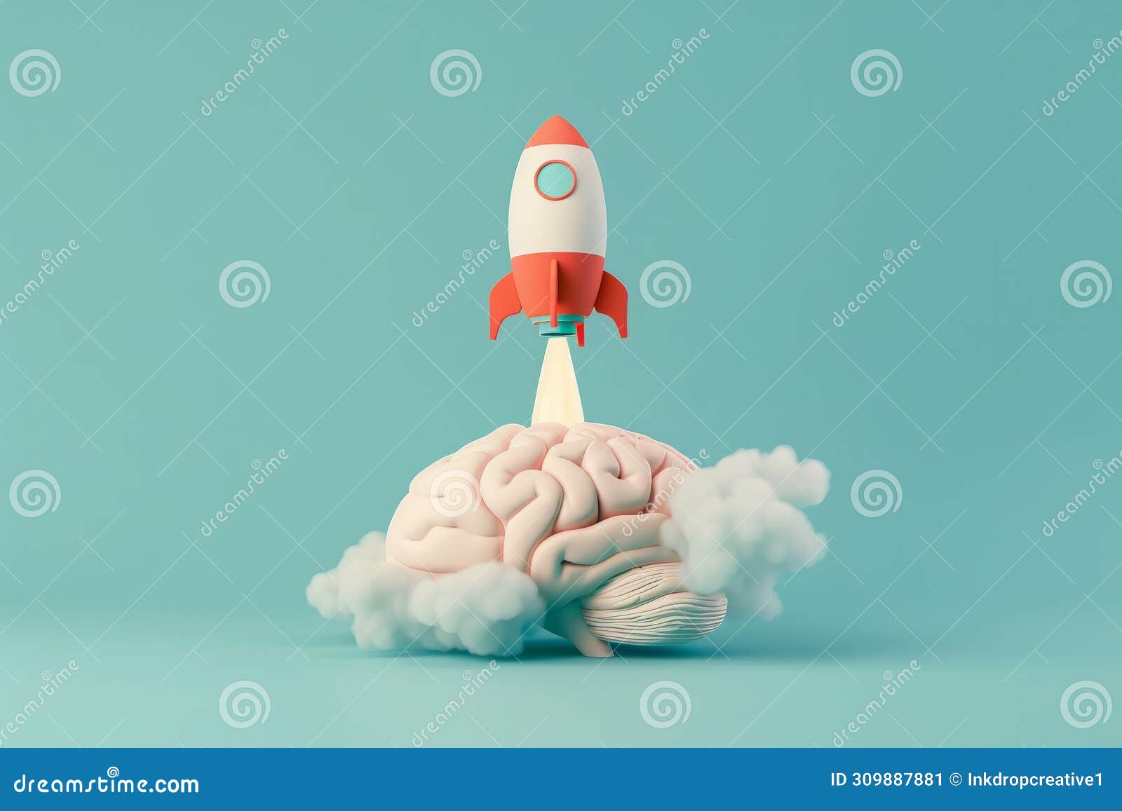 A Space Rocket Taking Off from a Brain Stock Image - Image of start ...