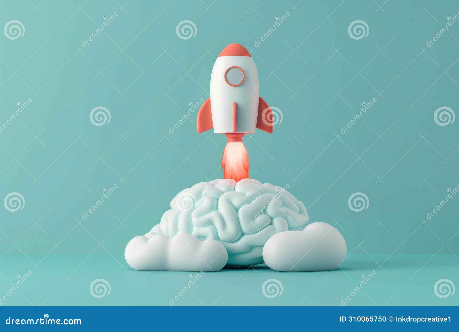 A Space Rocket Taking Off from a Brain Stock Illustration ...