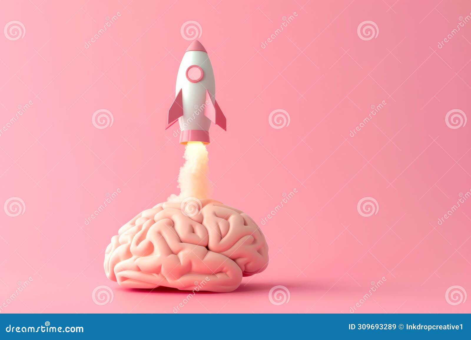 A Space Rocket Taking Off from a Brain Stock Illustration ...