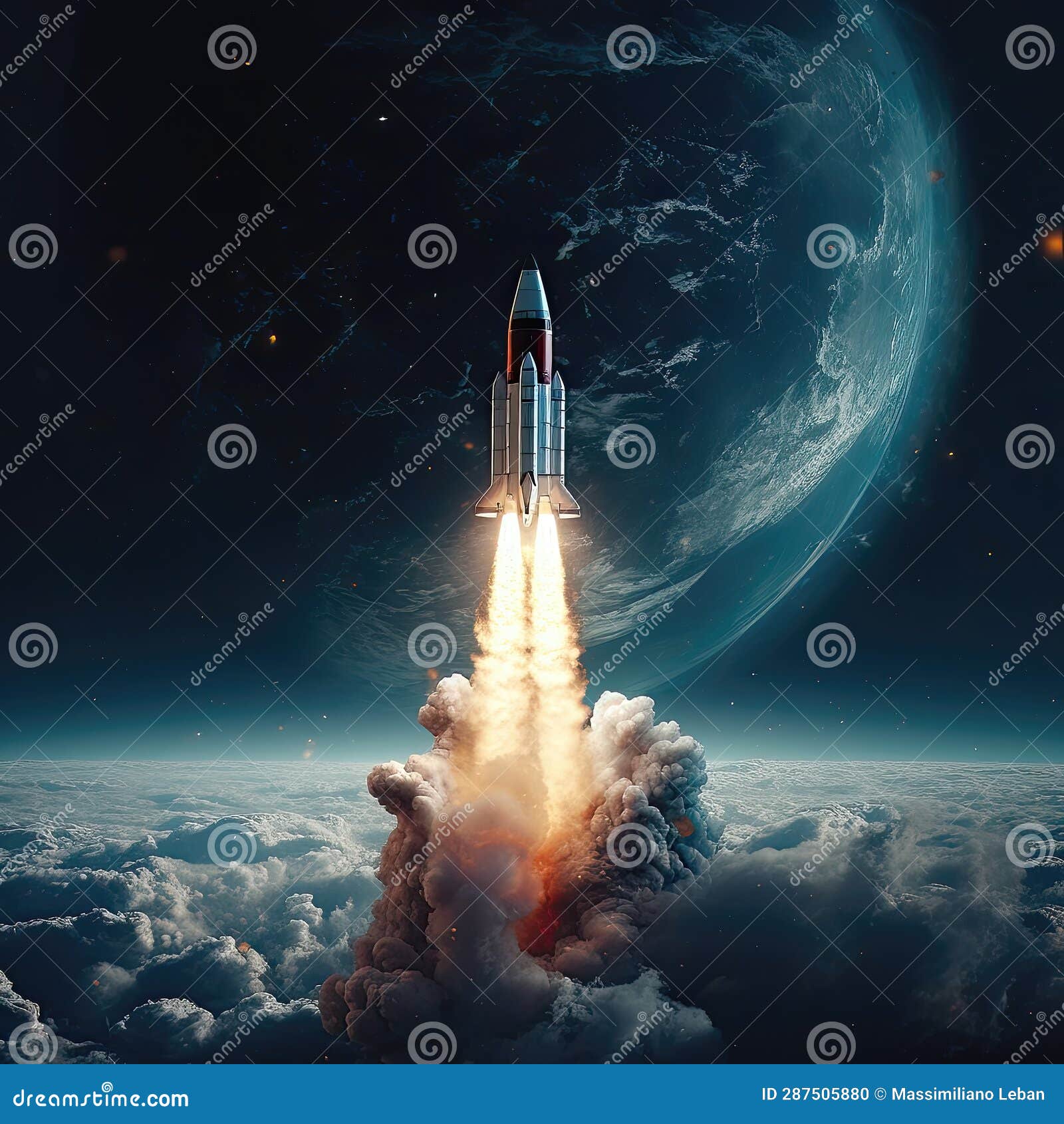 Space rocket taking off stock illustration. Illustration of ...